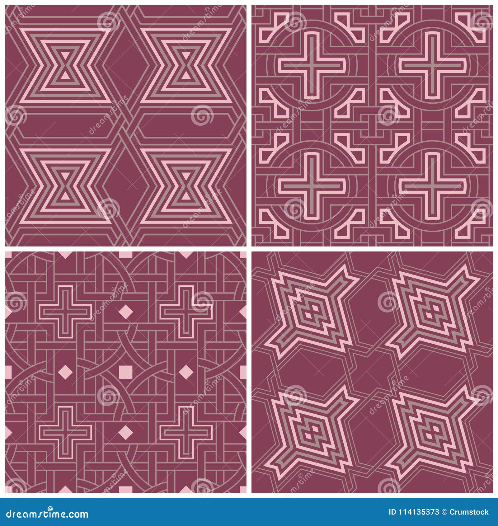 Set of Violet Seamless Backgrounds with Geometric Patterns Stock Vector ...