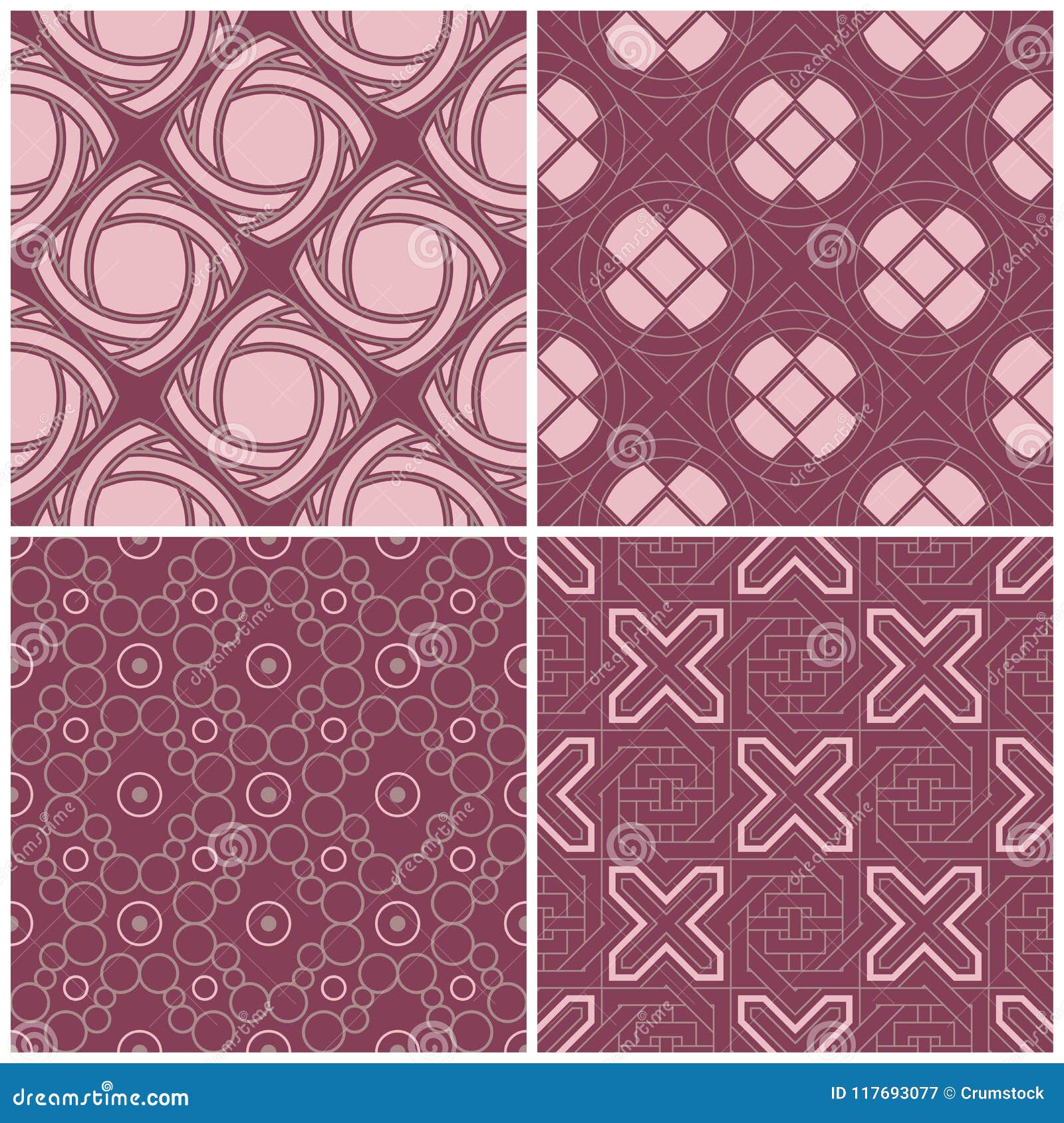 Set of Violet Seamless Backgrounds with Geometric Patterns Stock Vector ...
