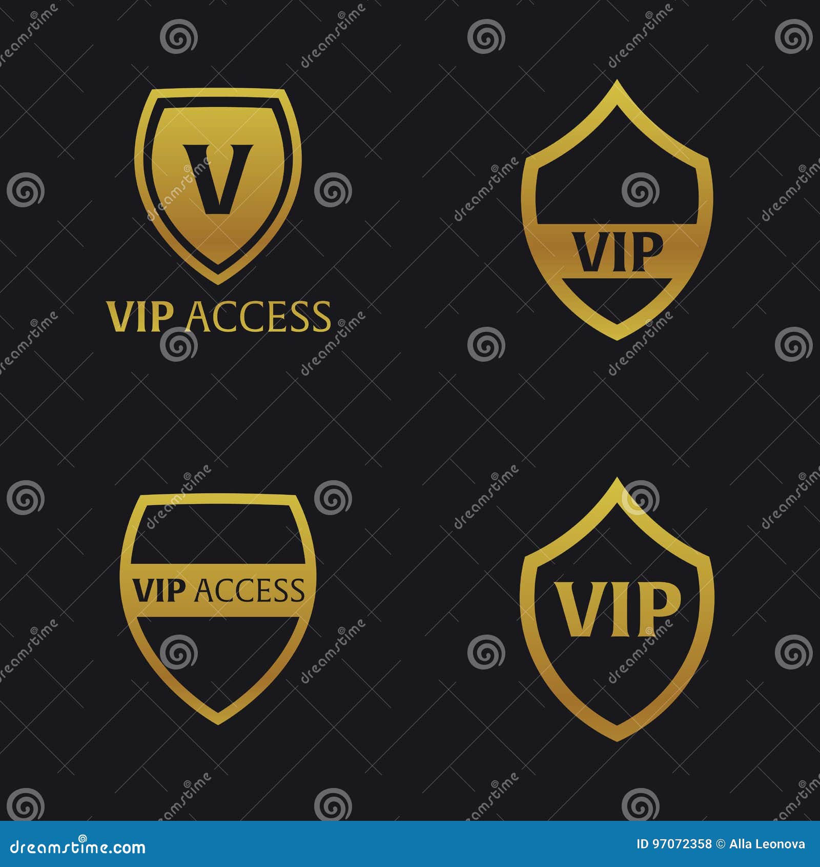 Set of Vip Emblems with Shield. Luxury Vector Illustration. Stock ...
