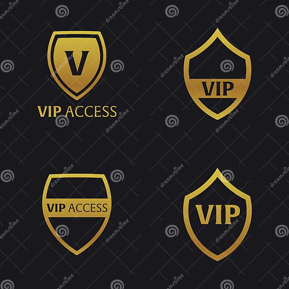 Set of Vip Emblems with Shield. Luxury Vector Illustration. Stock ...