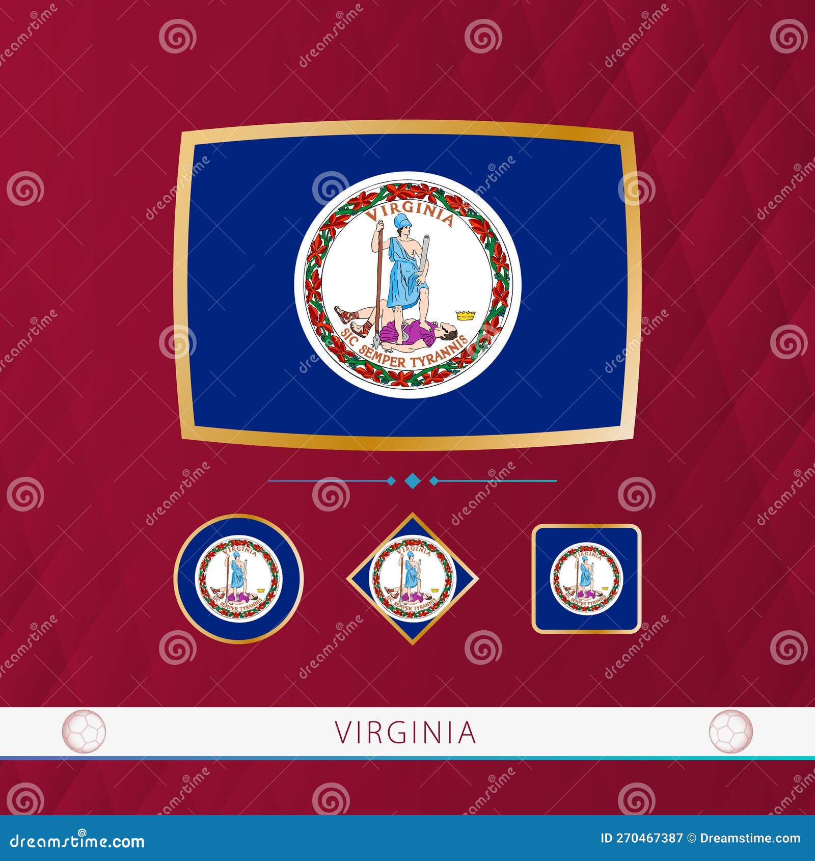 Set of Virginia Flags with Gold Frame for Use at Sporting Events on a ...