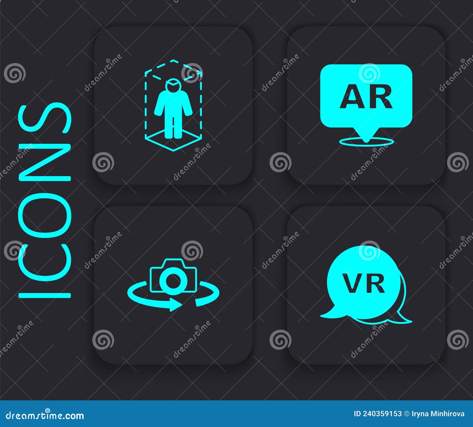Set Virtual Reality, 3d Modeling, Augmented AR and 360 Degree View Icon ...