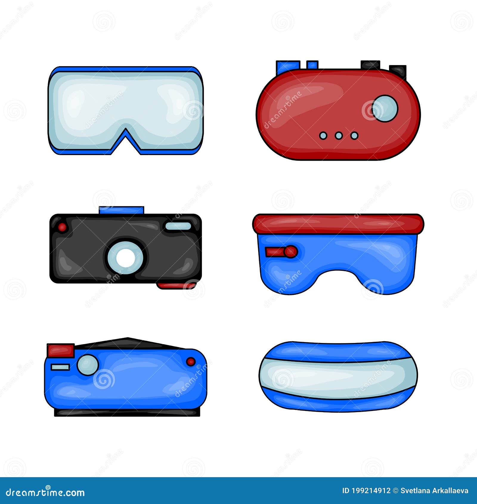 Set of Virtual Reality Glasses. Cartoon Style. Vector Illustration ...