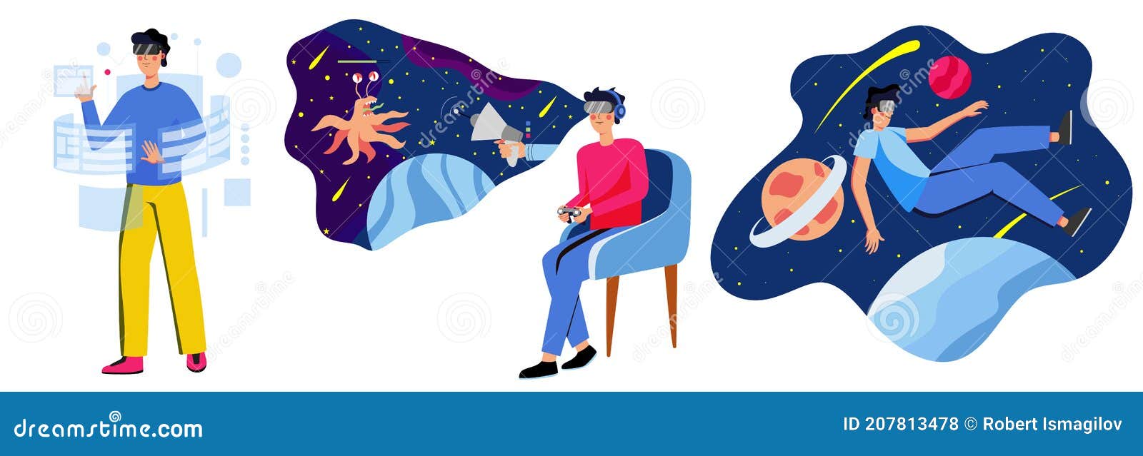 Set of Virtual Reality Simulation Characters Stock Vector ...