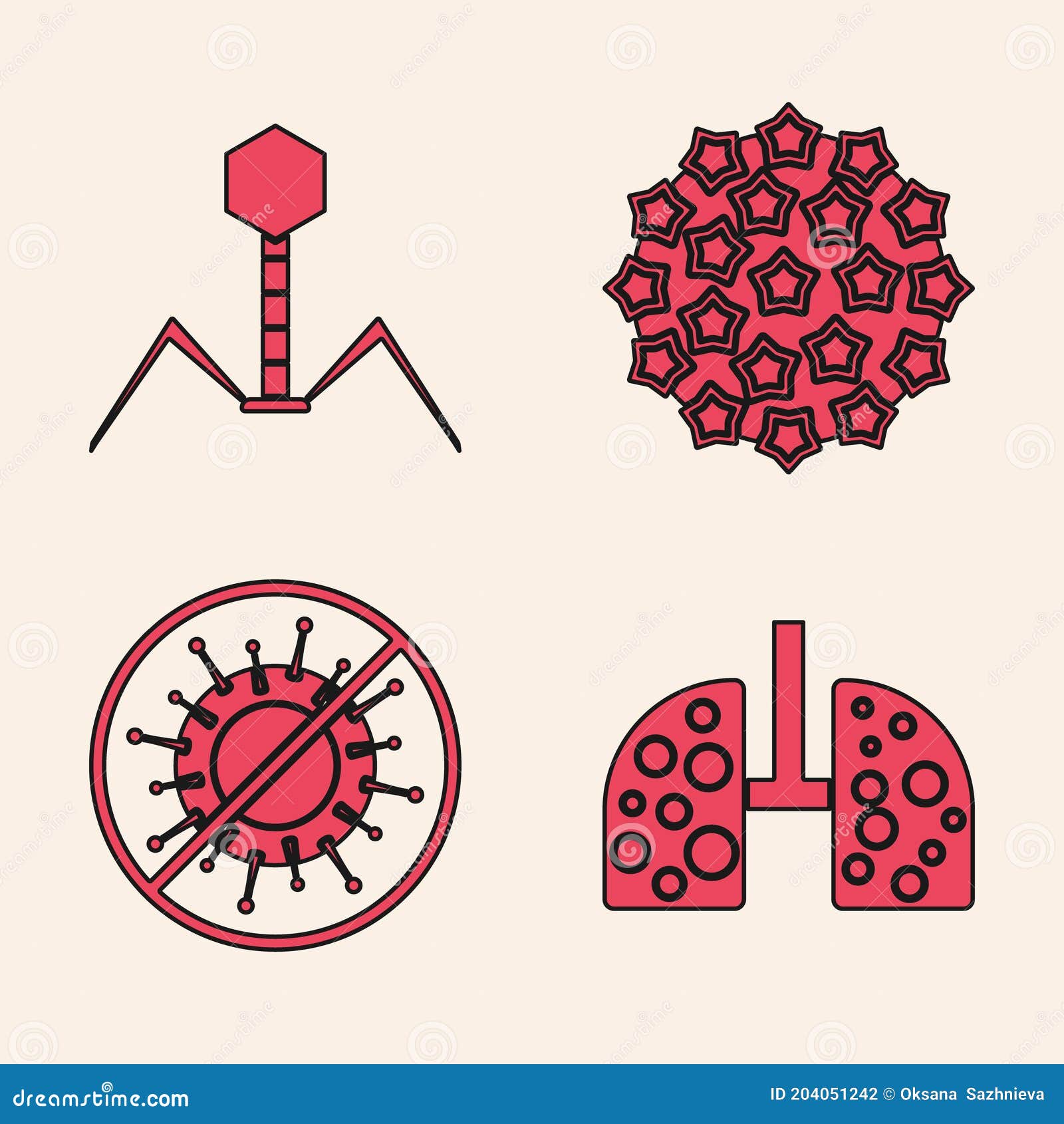 Set Virus Cells in Lung, Bacteria Bacteriophage, Virus and Stop Virus ...