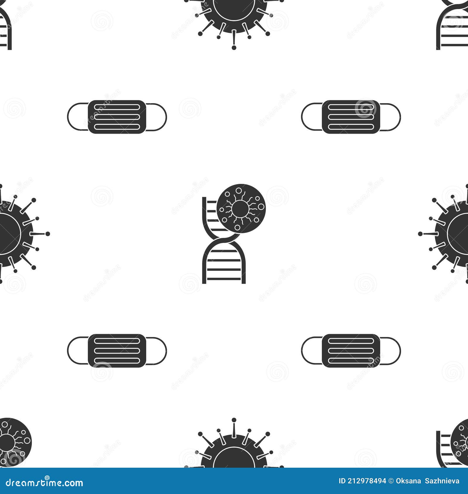 Set Virus, DNA Symbol and Virus and Medical Protective Mask on Seamless ...
