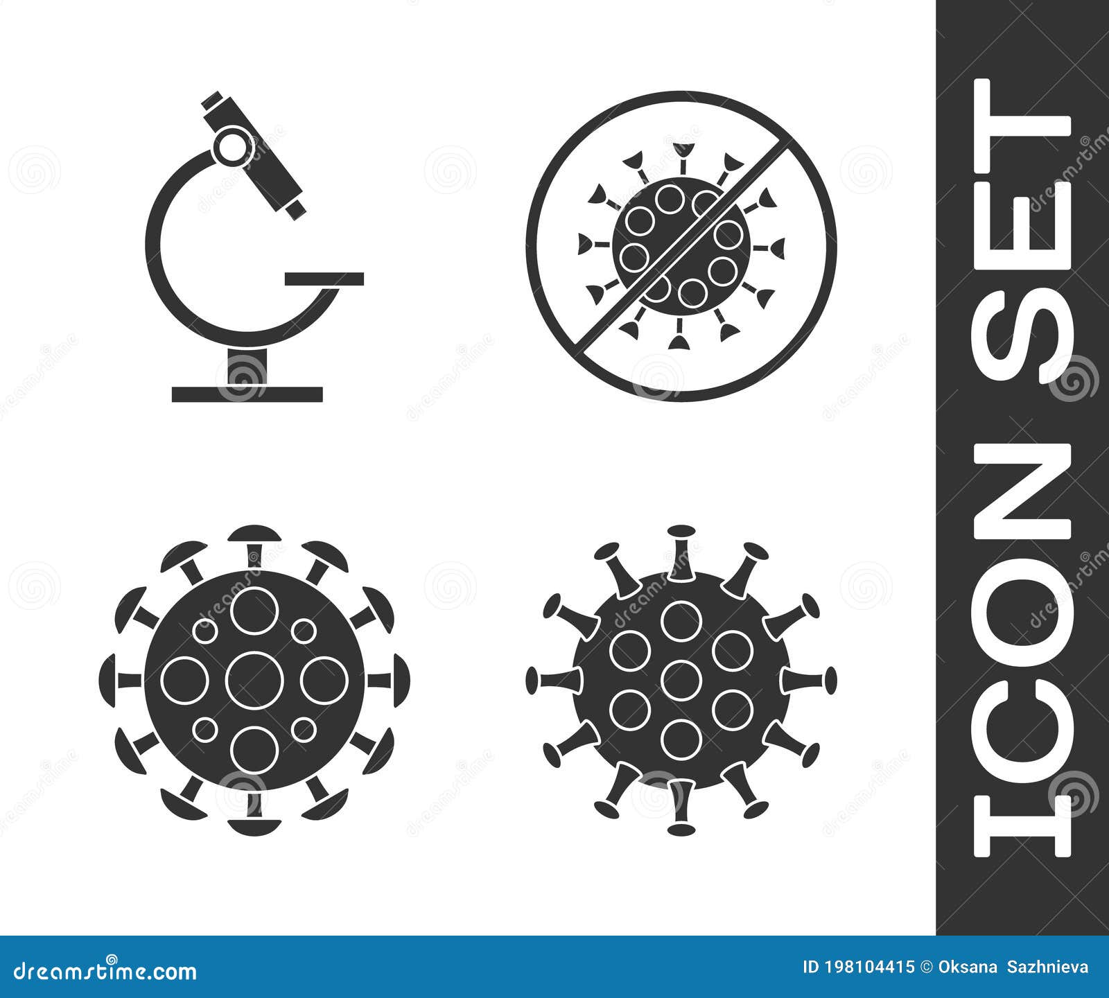 Set Virus, Microscope, Virus and Stop Virus Icon. Vector Stock Vector ...