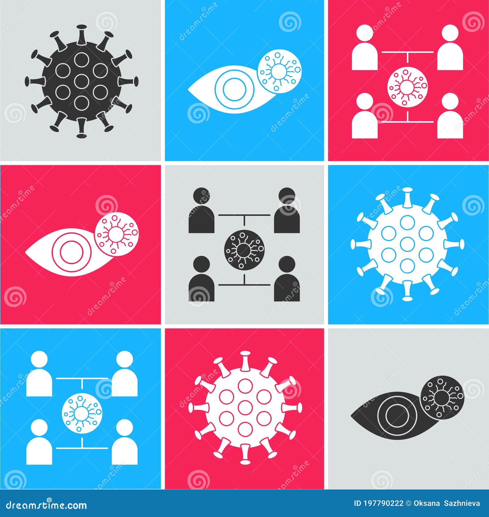 Set Virus, Reddish Eye Due To Virus and Virus Spread Icon. Vector Stock ...