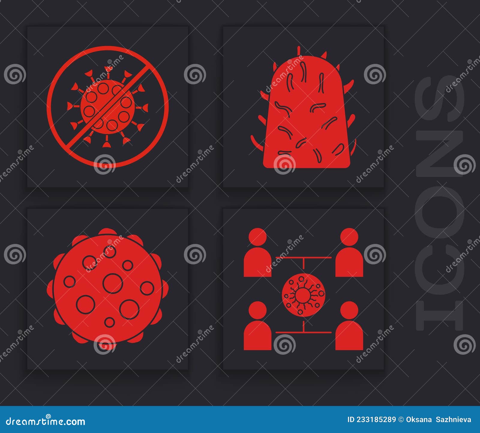 Set Virus Spread, Stop Virus, Rabies Virus and Virus Icon. Vector Stock ...