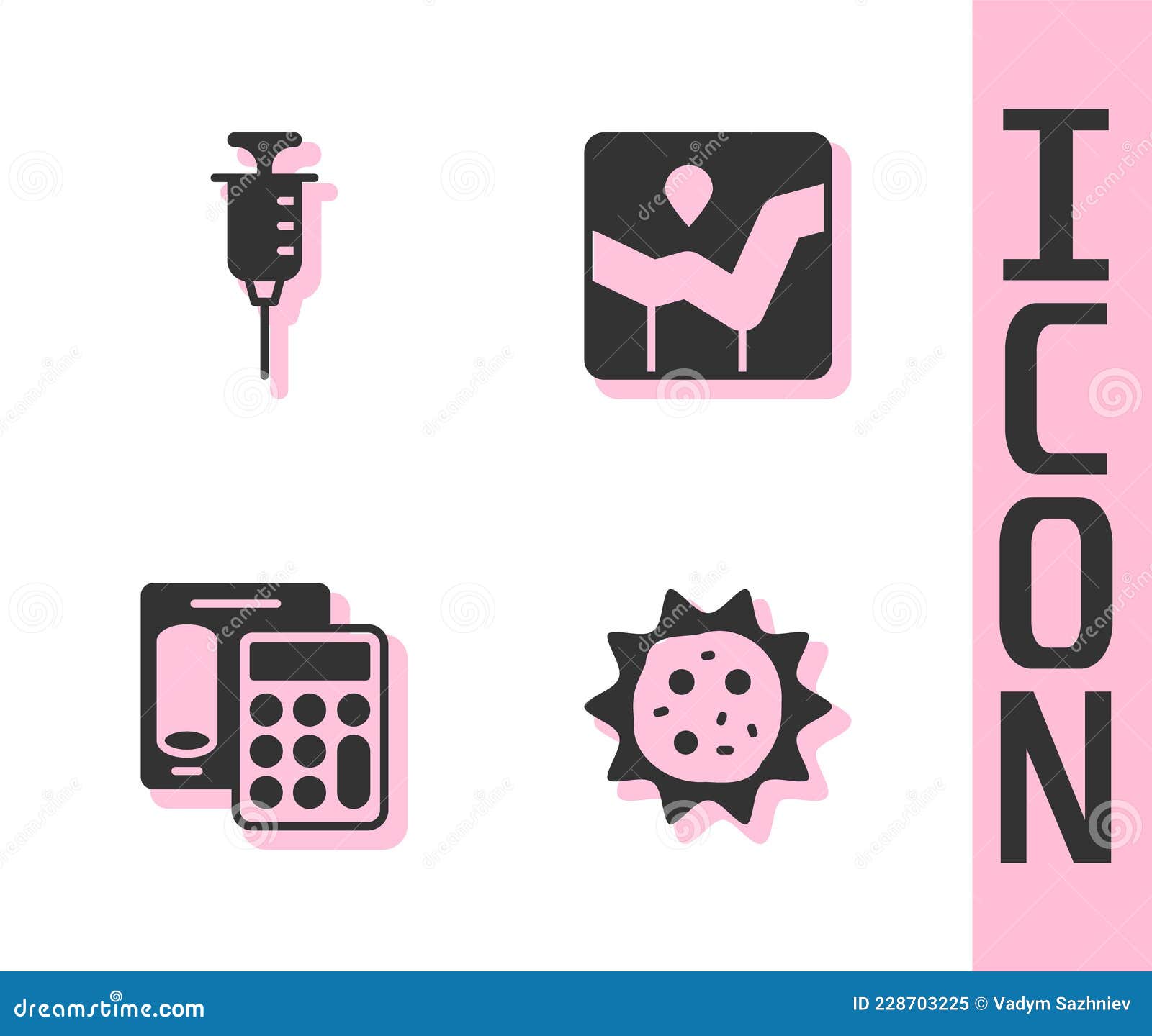 Set Virus, Syringe, Calculator and Graph Chart Infographic Icon. Vector ...