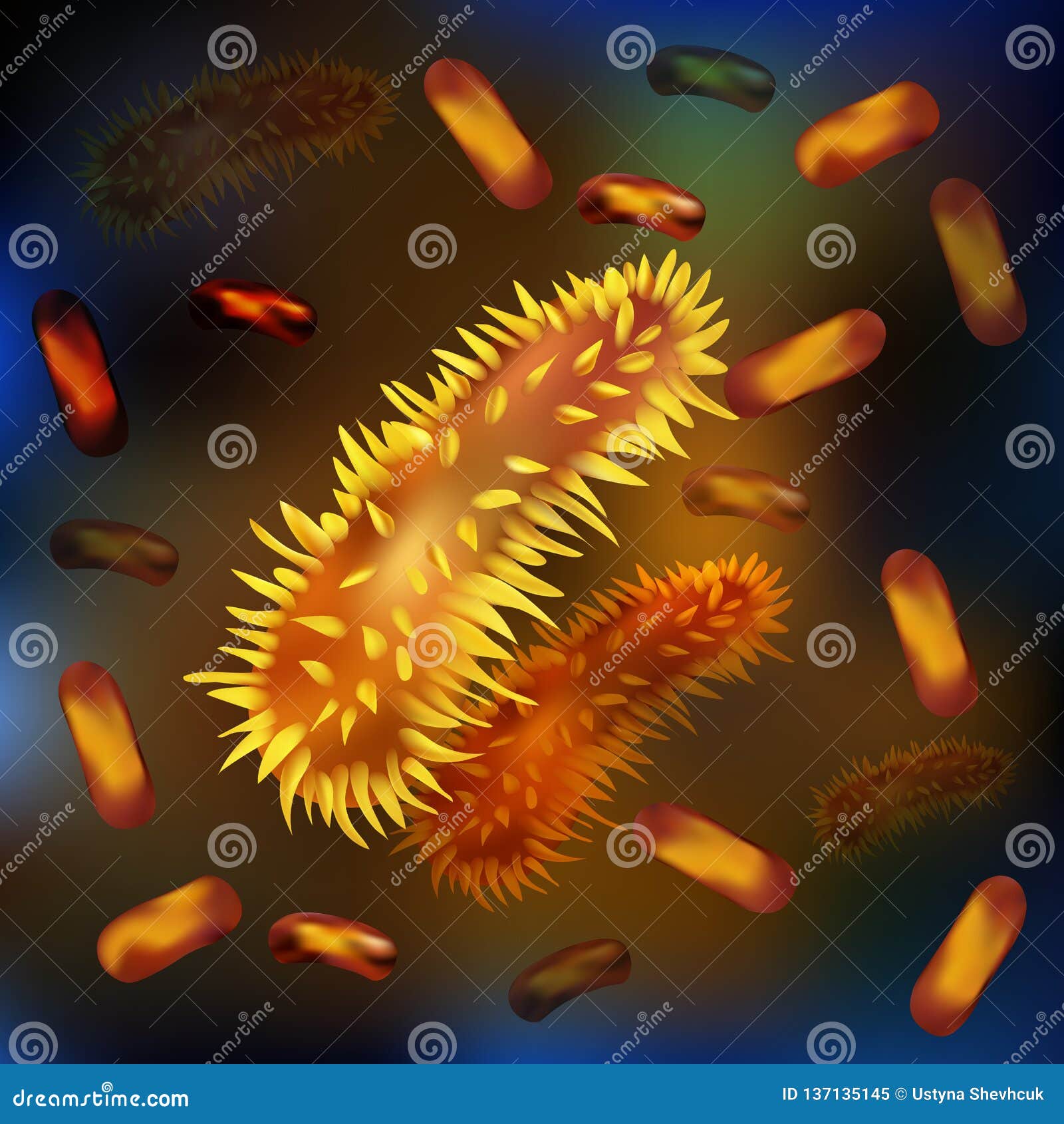 Set of Viruses and Bacteria Under the Microscope. Uninitiated Cellular ...