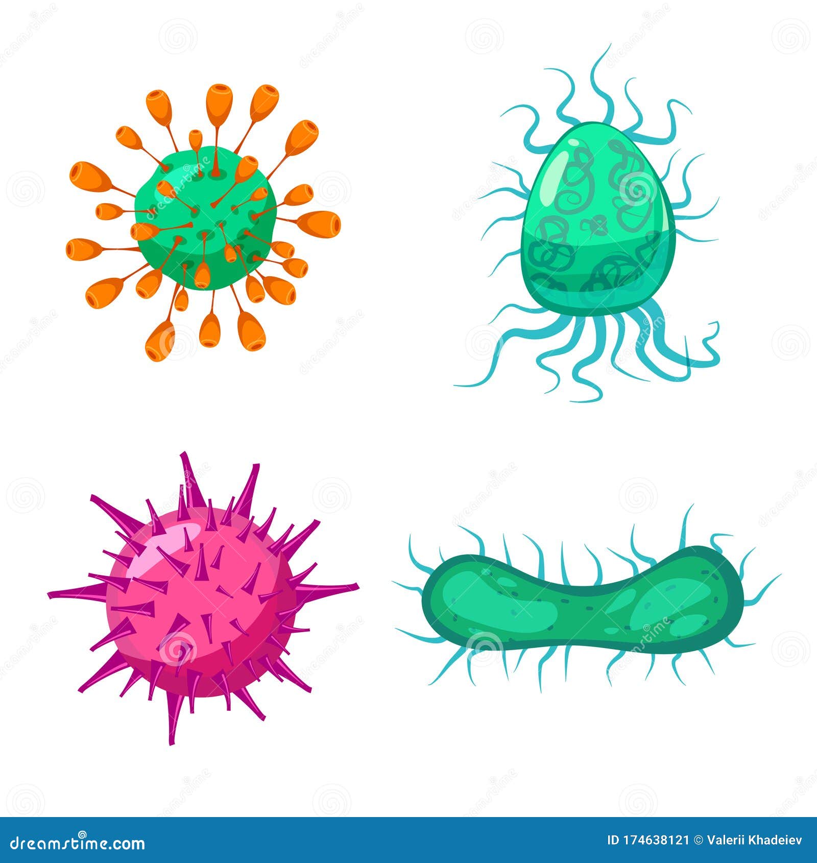 Set Viruses Bacterias Germs Microorganisms Disease-causing Objects ...