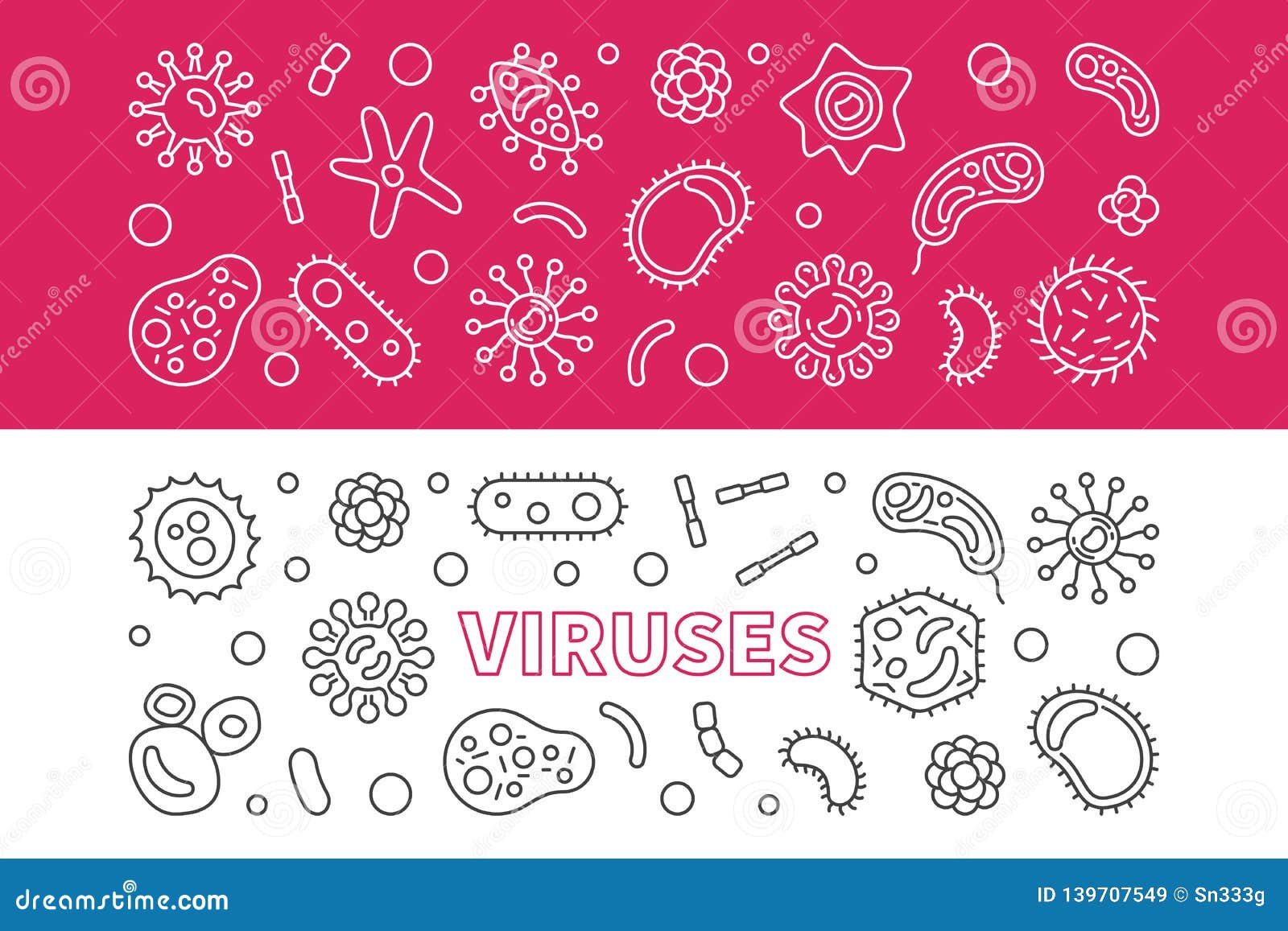 Set of 2 Viruses Horizontal Banners. Vector Outline Illustration Stock ...