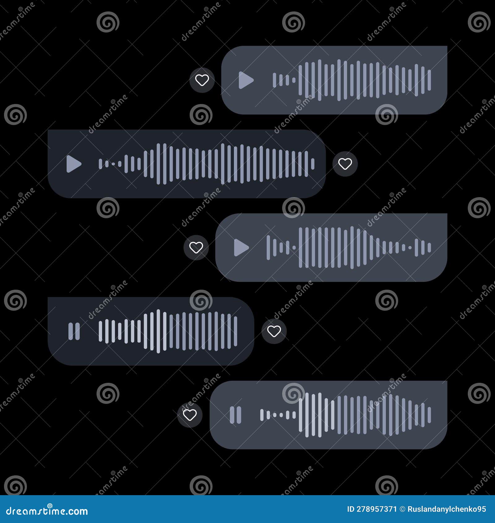 Set Voice Messages Icon With Sound Wave For Social Media. Sms Template Bubbles For Compose Voice ...