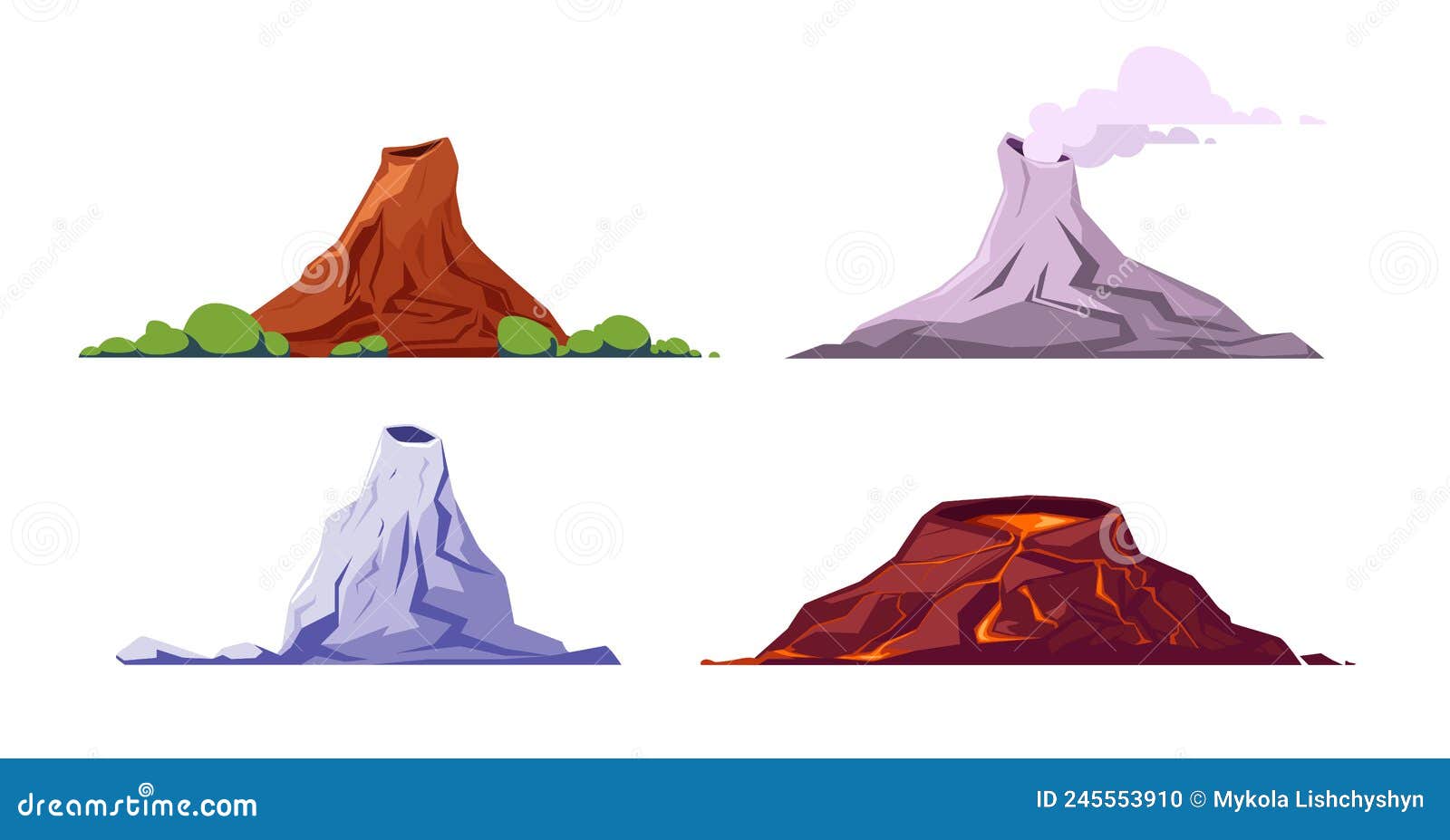 Set Of Volcanoes Different Forms On White Background. Vector ... Set Of Volcanoes Different Forms On White Background. Vector ...