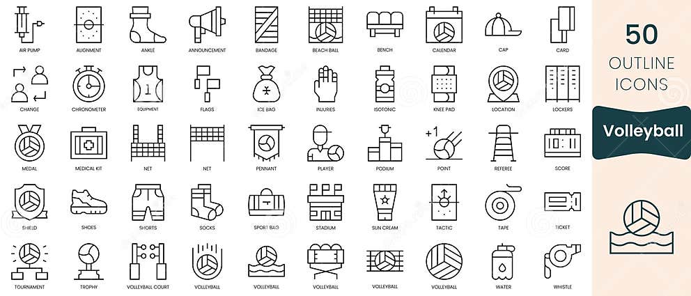 Set of Volleyball Icons. Thin Linear Style Icons Pack Stock Vector ...