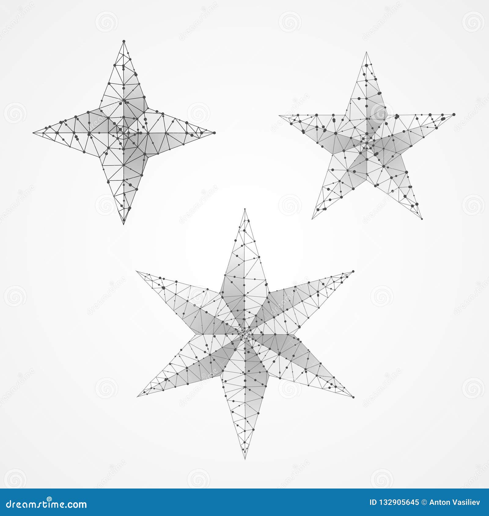 Set Of Volumetric Stars. Polygonal Space Low Poly With Connecting Dots ...