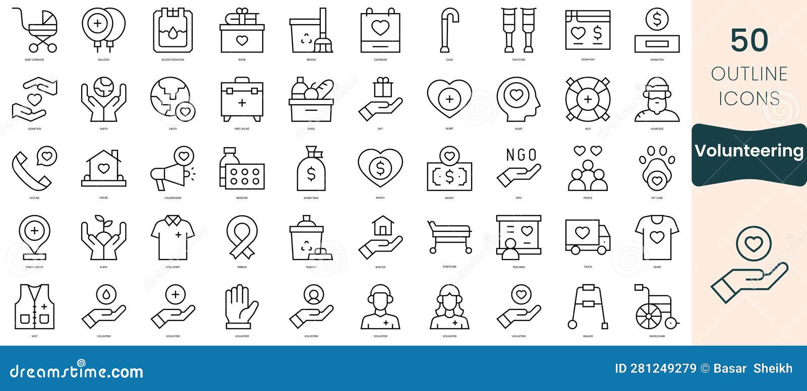 Set of Volunteering Icons. Thin Linear Style Icons Pack Stock Vector ...