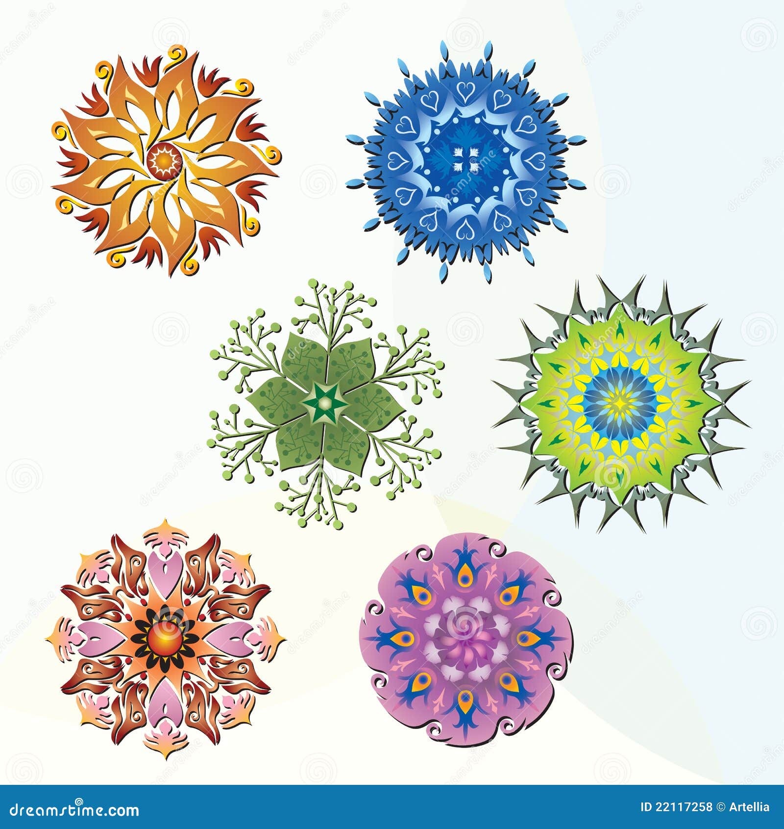 Set Von 6 Mandalen - Verschiedene Farben Vektor Abbildung ...