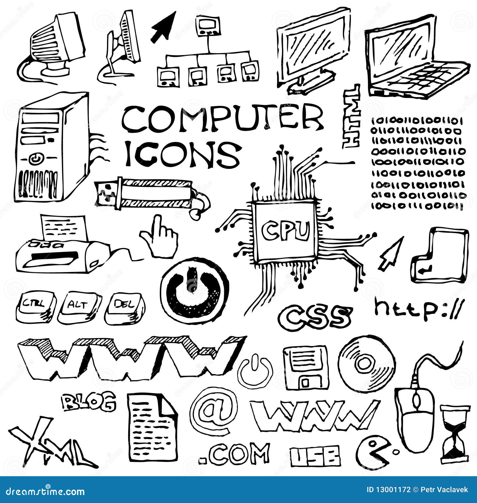 Set Von Hand Gezeichnet Computerikonen Vektor Abbildung - Illustration ...