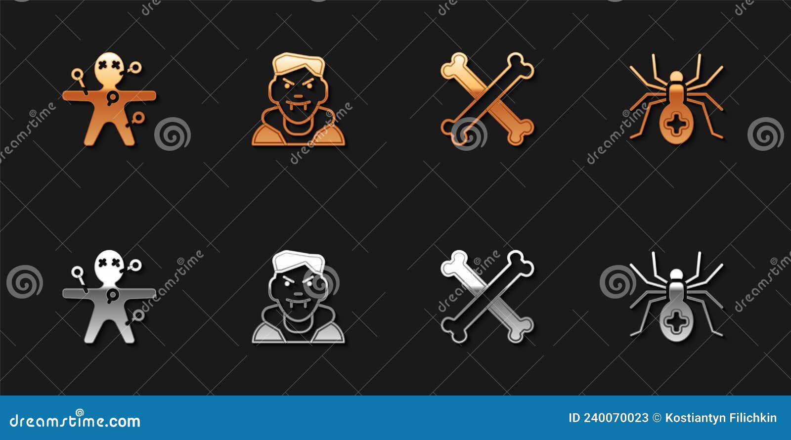 Set Voodoo Doll, Vampire, Crossed Bones and Spider Icon. Vector Stock ...