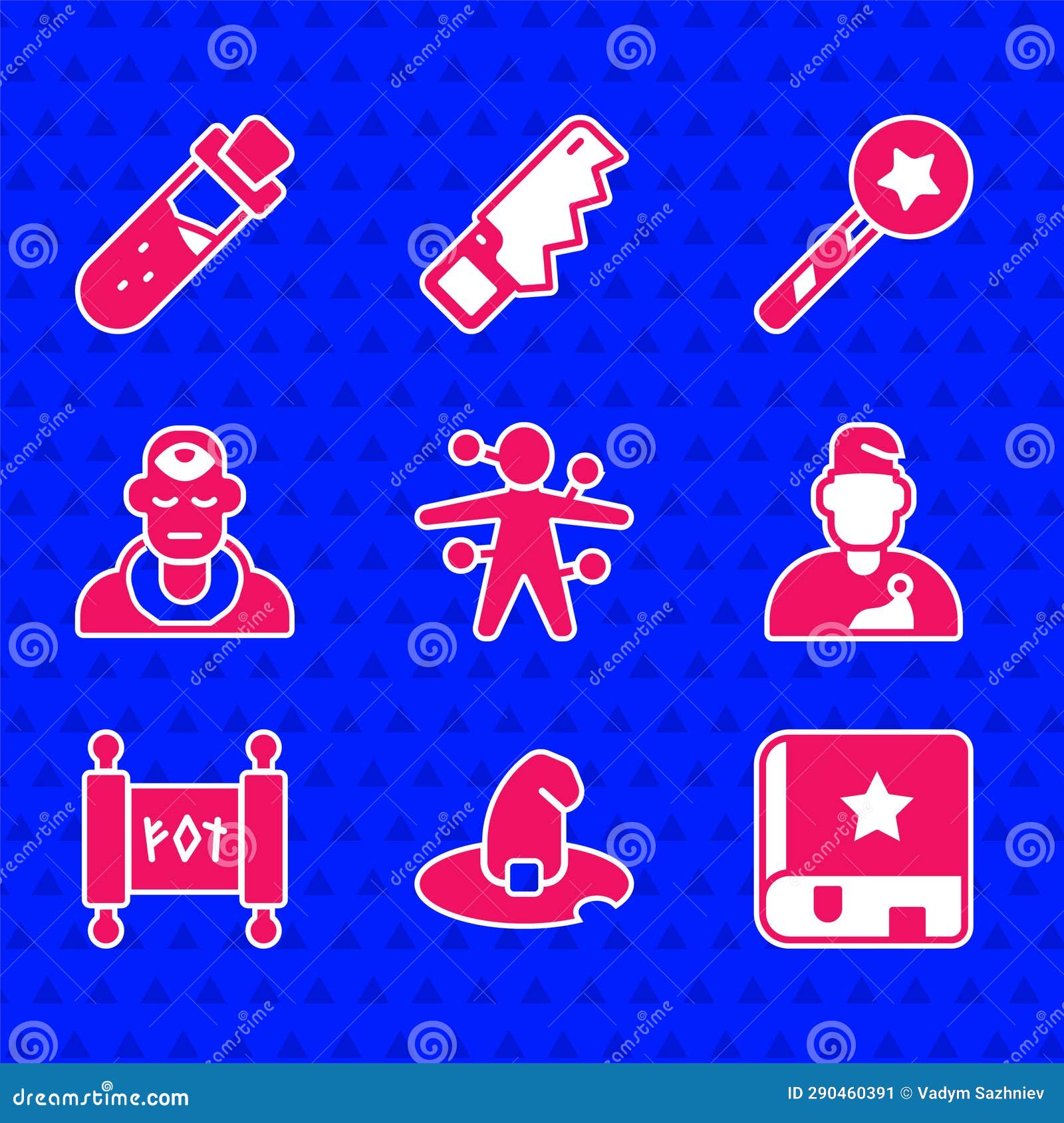 Set Voodoo Doll, Witch Hat, Ancient Magic Book, Wizard Warlock, Magic ...