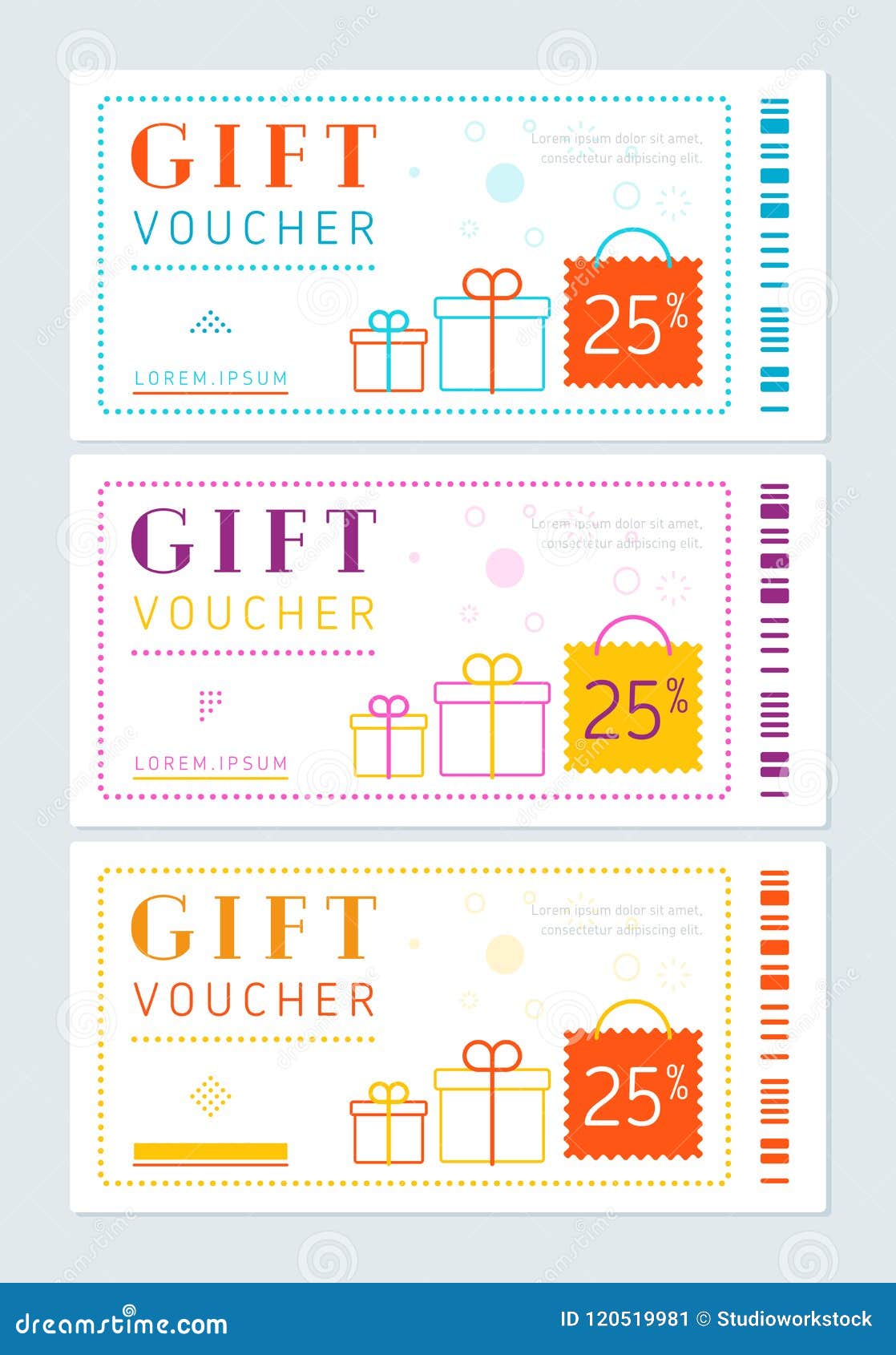 Set of Vouchers with Gift Boxes Stock Vector - Illustration of bright ...