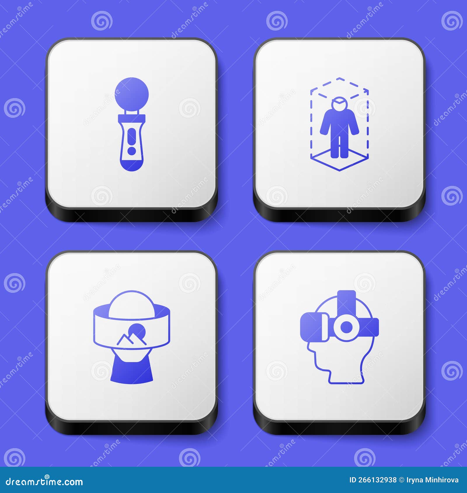 Set VR Controller Game, 3d Modeling, Virtual Reality Glasses and Icon. White Square Button ...