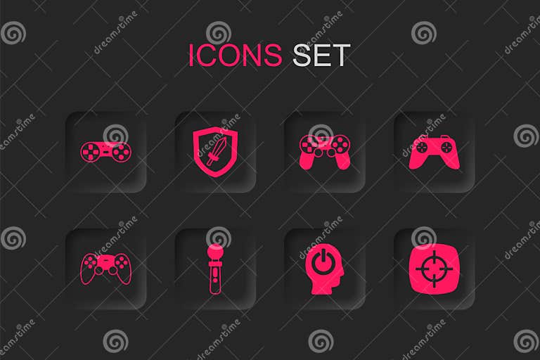 Set VR Controller Game, Sword for, Game Joystick, Power Button, Target Sport, and Icon. Vector ...