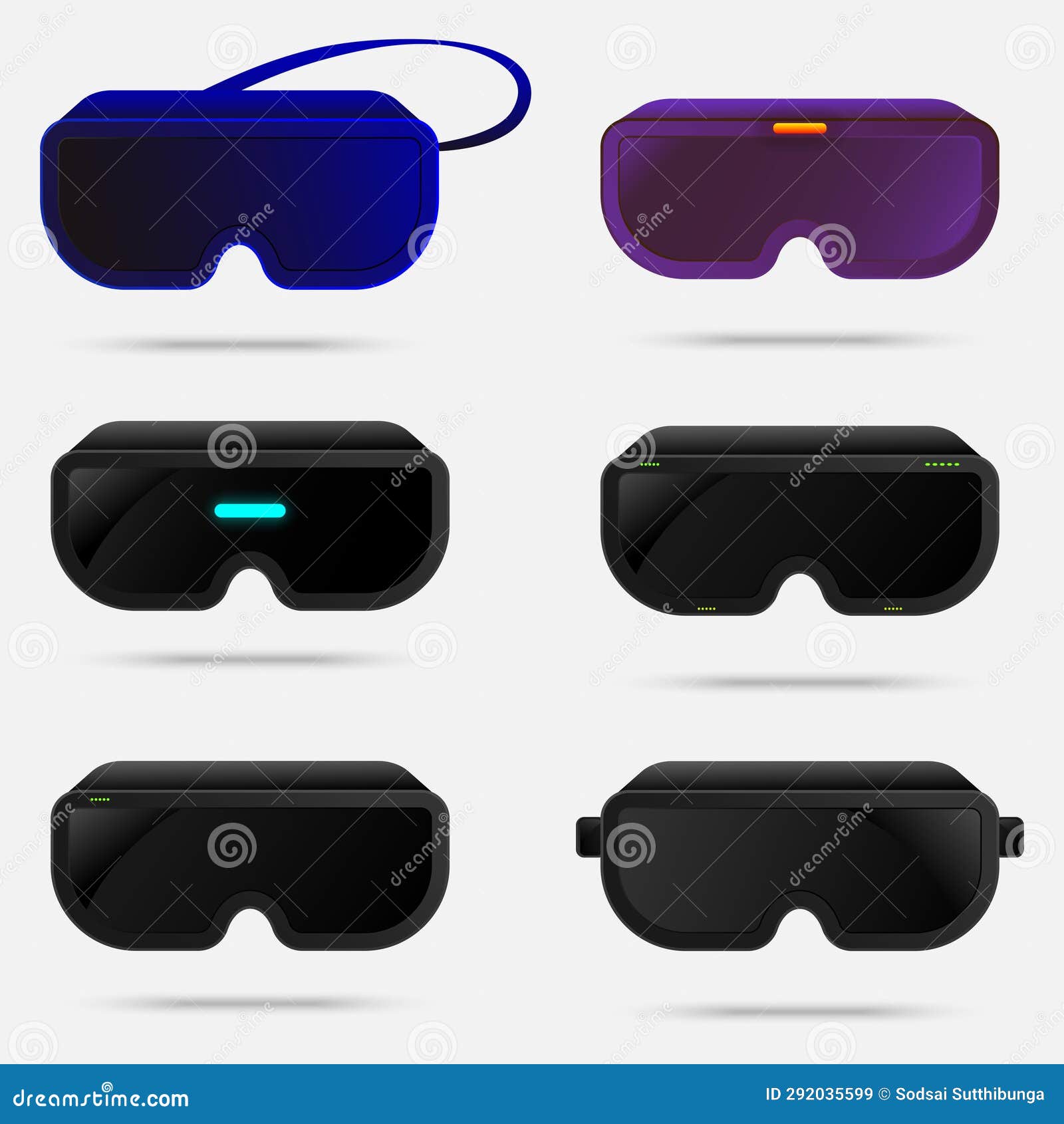 Set of VR Virtual Glasses Reality Game Interactive Technology ...