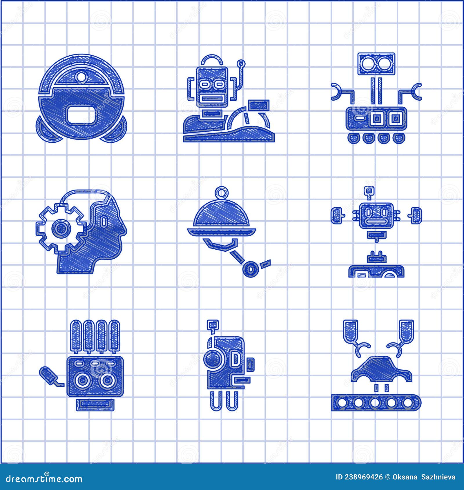 Set Waiter Robot, Robot, Robotic Arm on Factory, Disassembled ... Set Waiter Robot, Robot, Robotic Arm on Factory, Disassembled ...