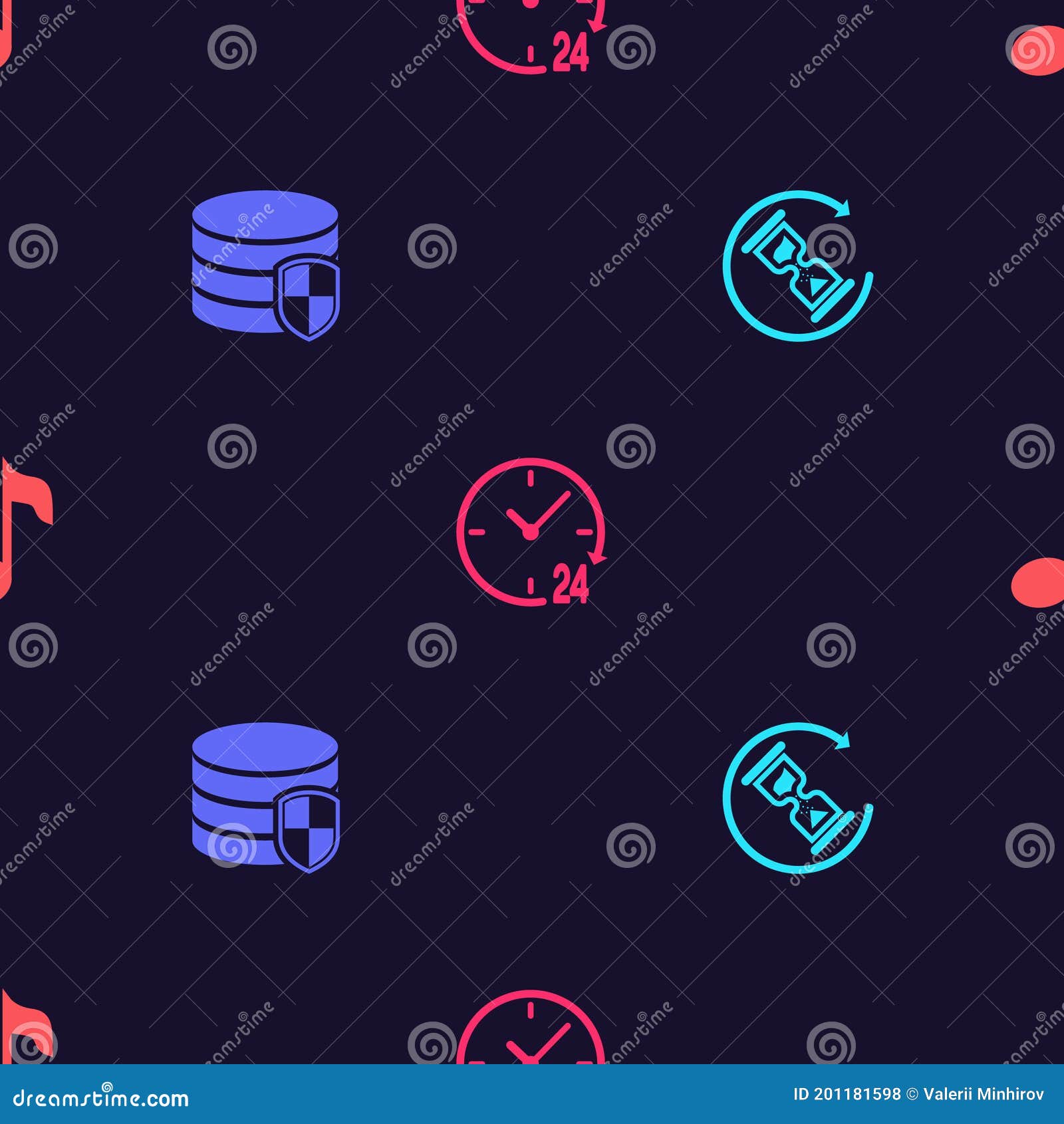 Set Waiting, Database Protection, Clock 24 Hours and Music Note, Tone ...