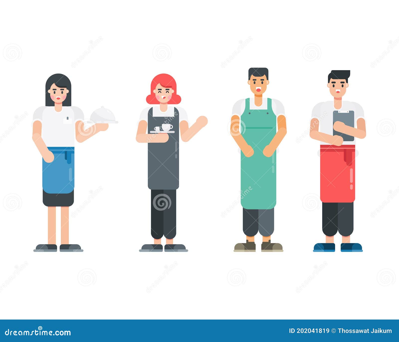 Set of waitress character. stock illustration. Illustration of happy ...