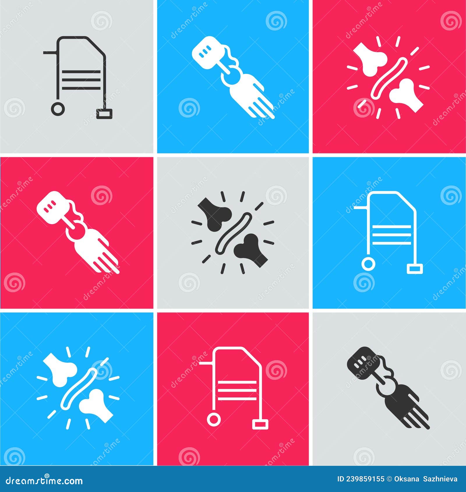 Set Walker, Prosthesis Hand and Joint Pain, Knee Pain Icon. Vector ...