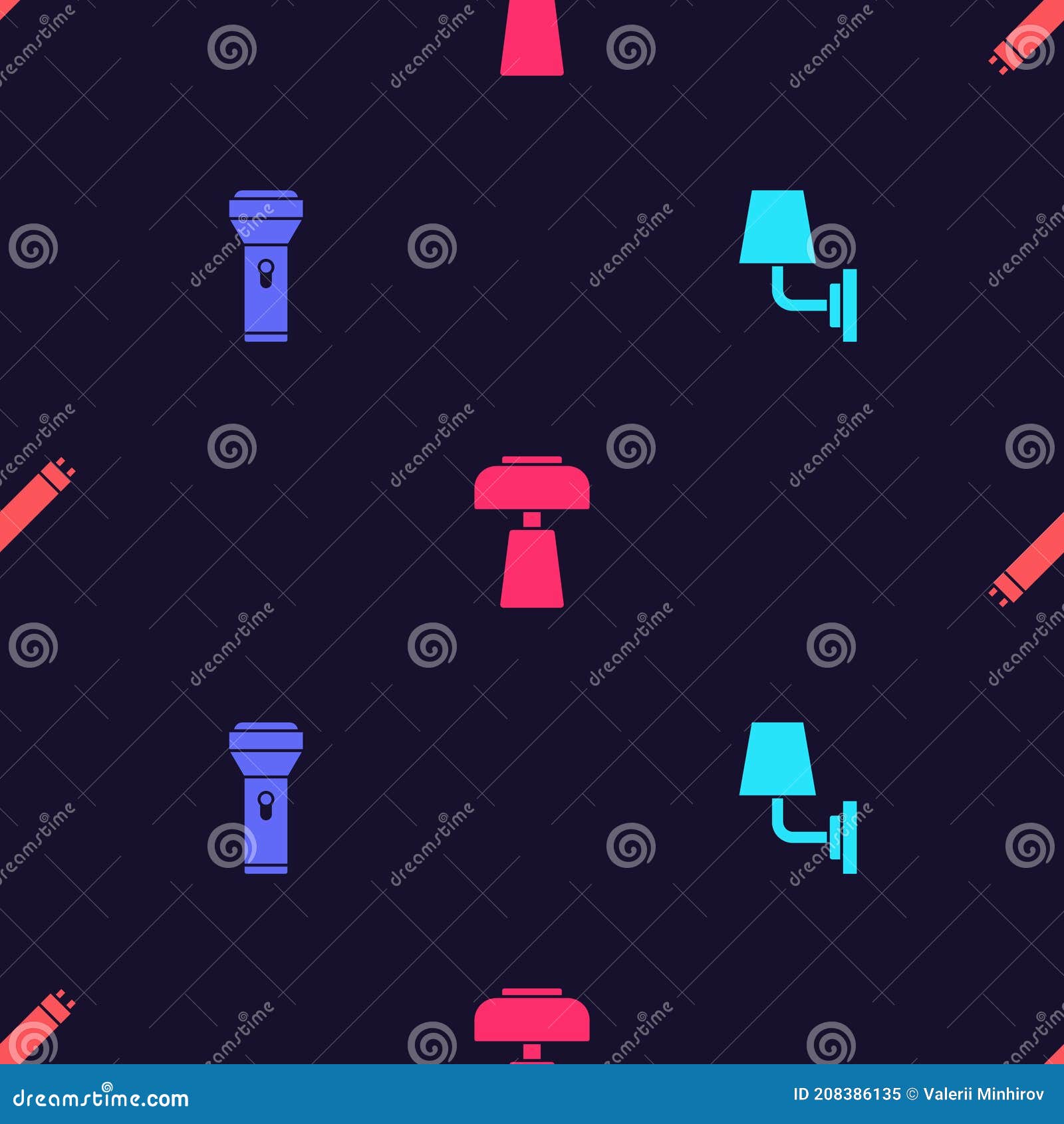 Set Wall Lamp or Sconce, Flashlight, Table and Fluorescent on Seamless ...