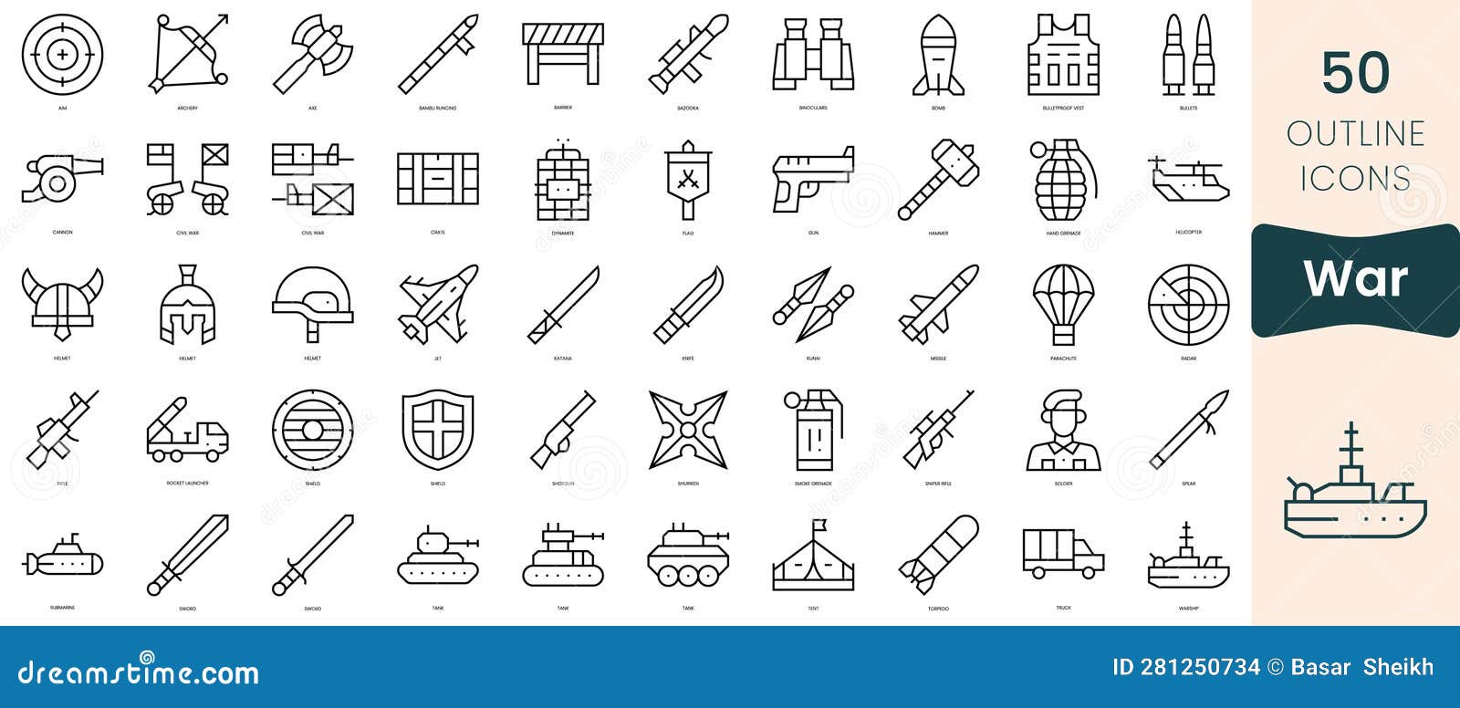 Set of War Icons. Thin Linear Style Icons Pack Stock Vector ...