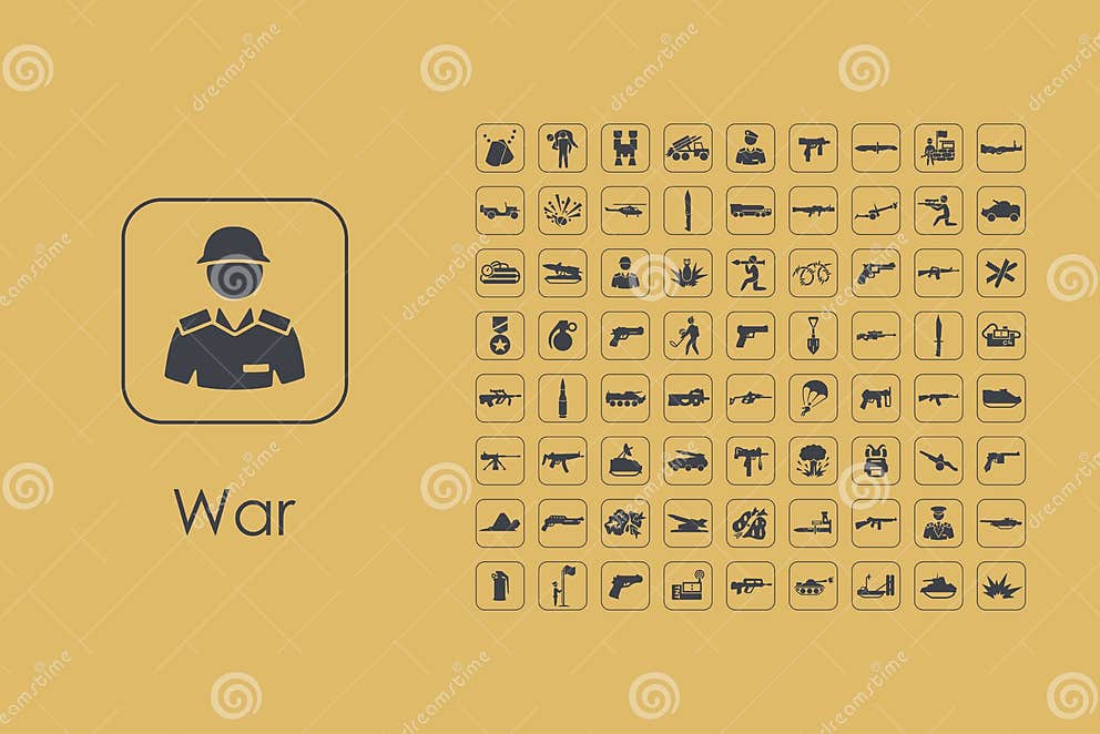 Set of war simple icons stock vector. Illustration of linear - 85618921