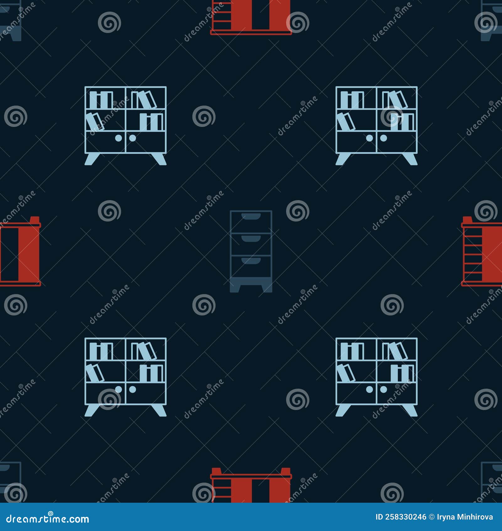 Set Wardrobe, Chest of Drawers and Library Bookshelf on Seamless ...