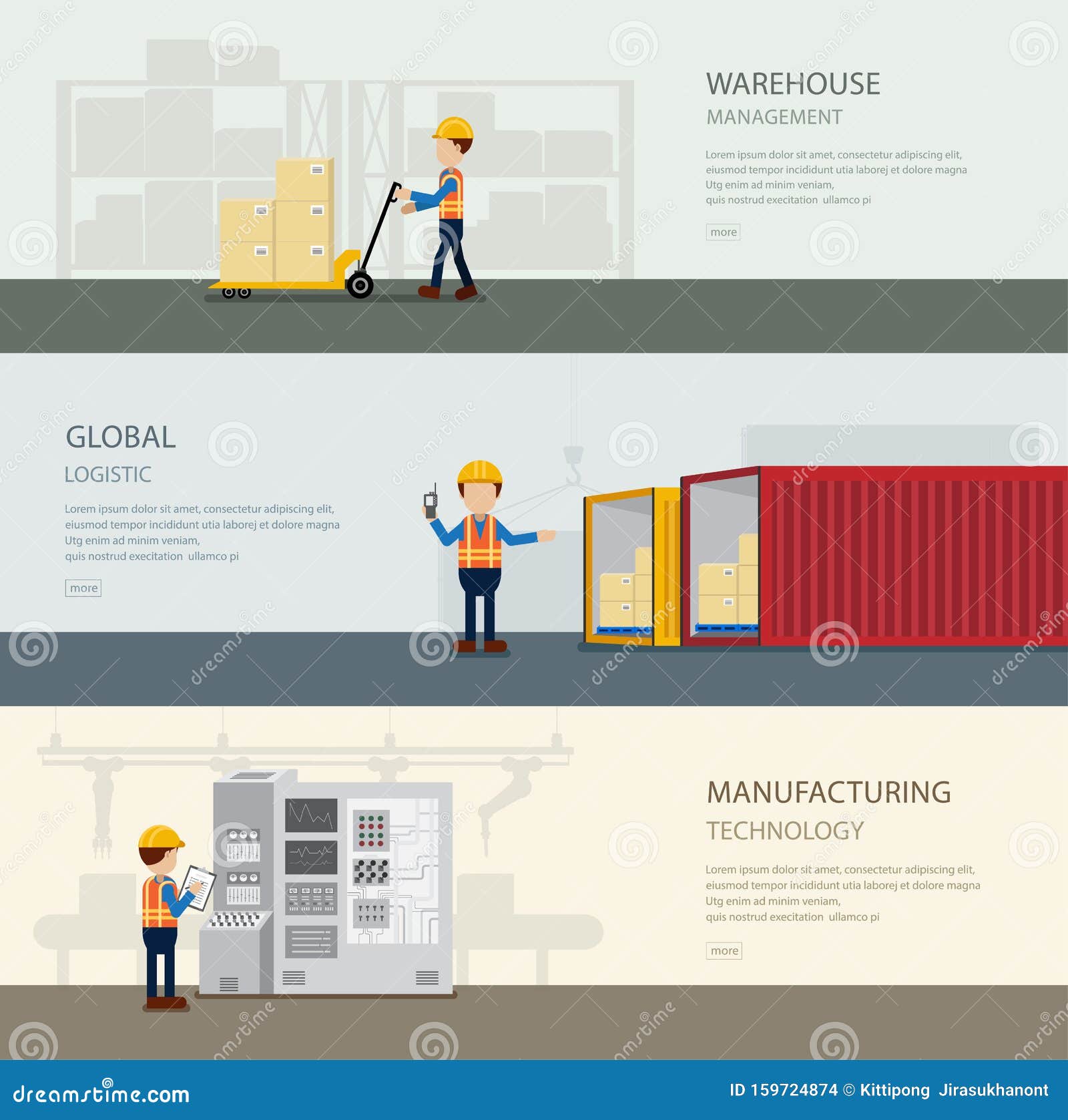 Set of warehouse banners stock vector. Illustration of pushcart - 159724874