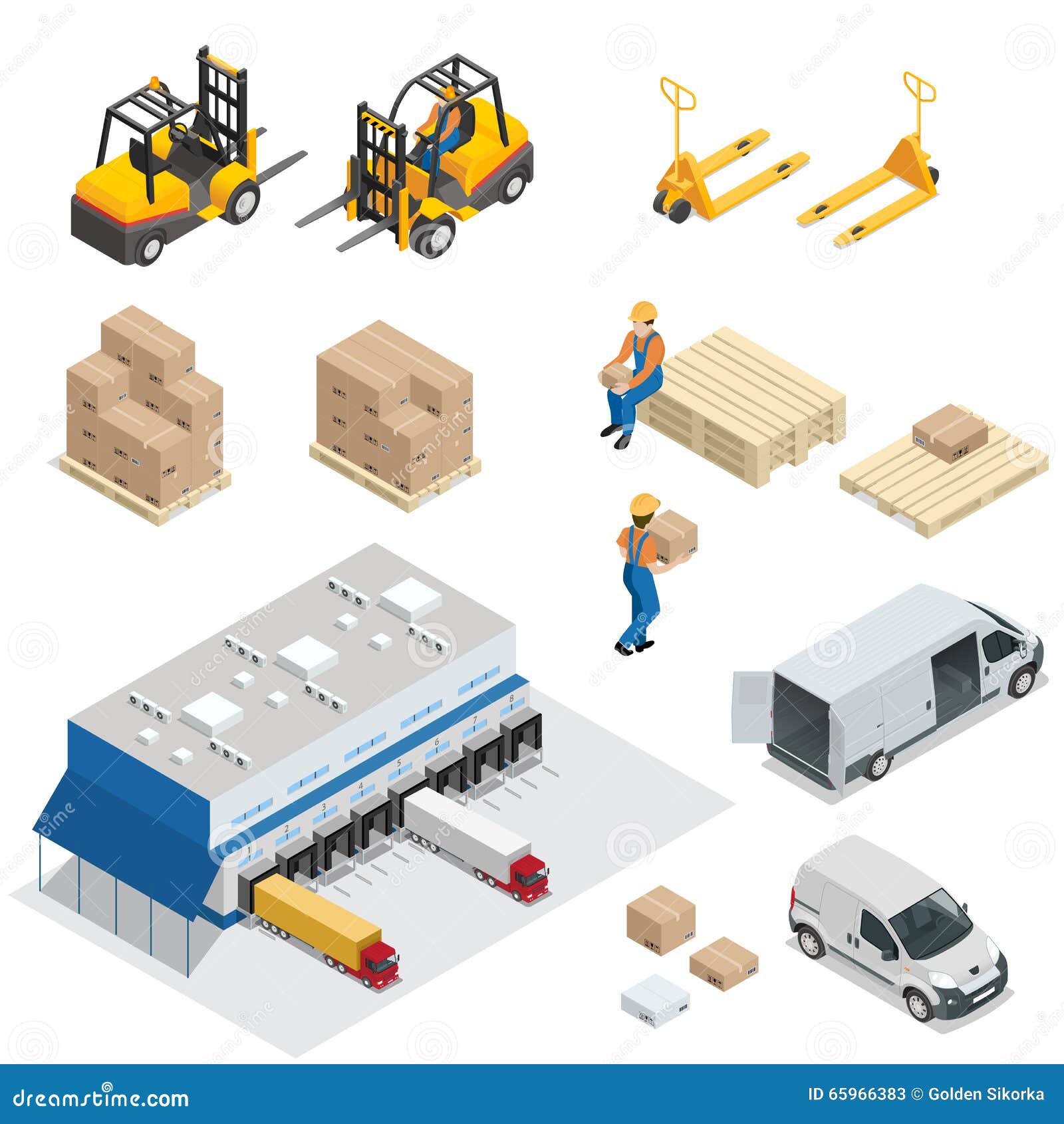 Set Of Warehouse Equipment Vector Illustrations | CartoonDealer.com ...