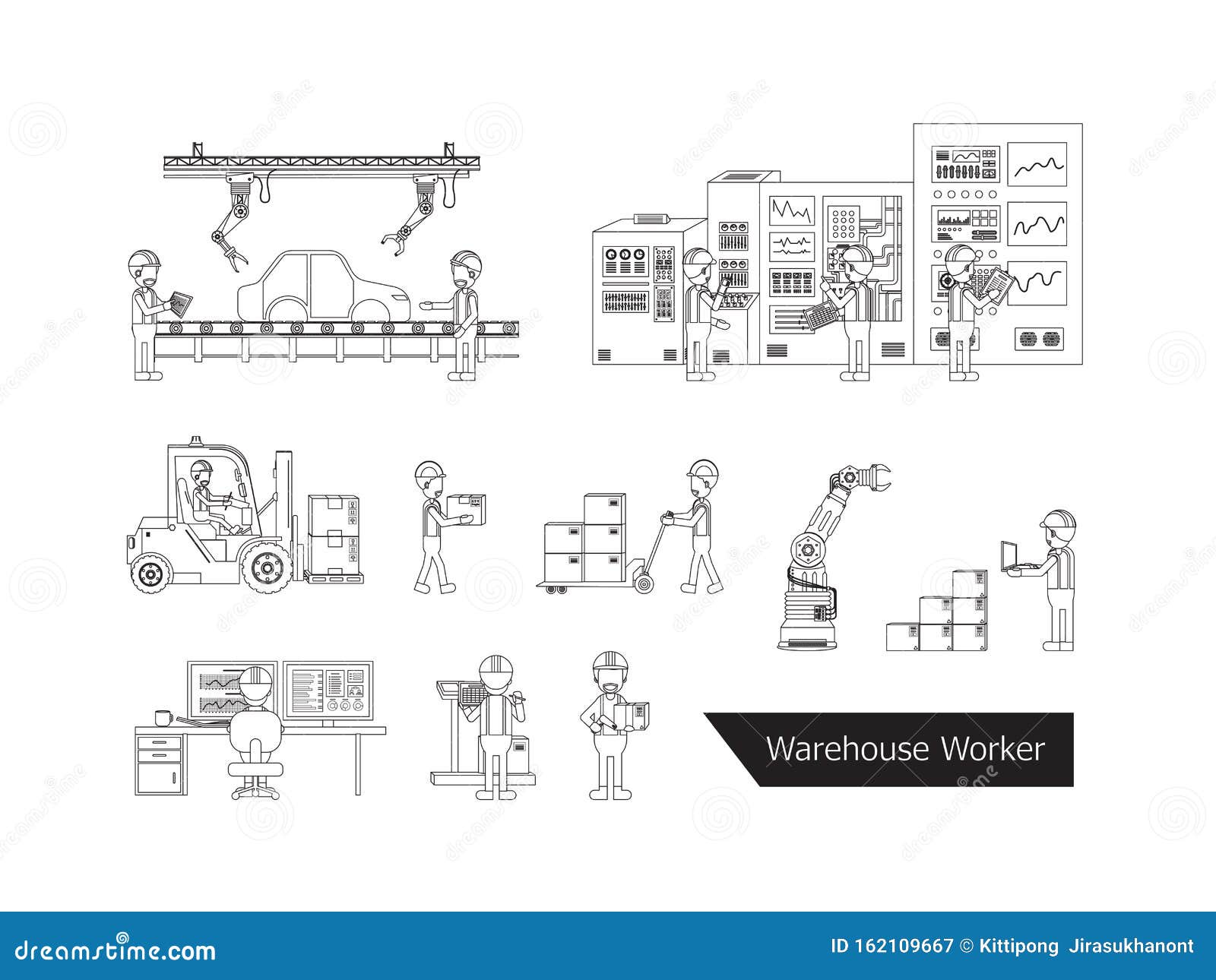 Set of warehouse worker stock vector. Illustration of consign - 162109667