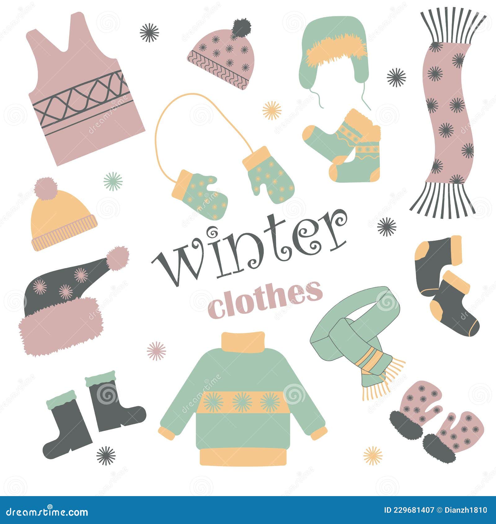 Set of Warm Winter Clothing Stock Vector - Illustration of pictogram ...