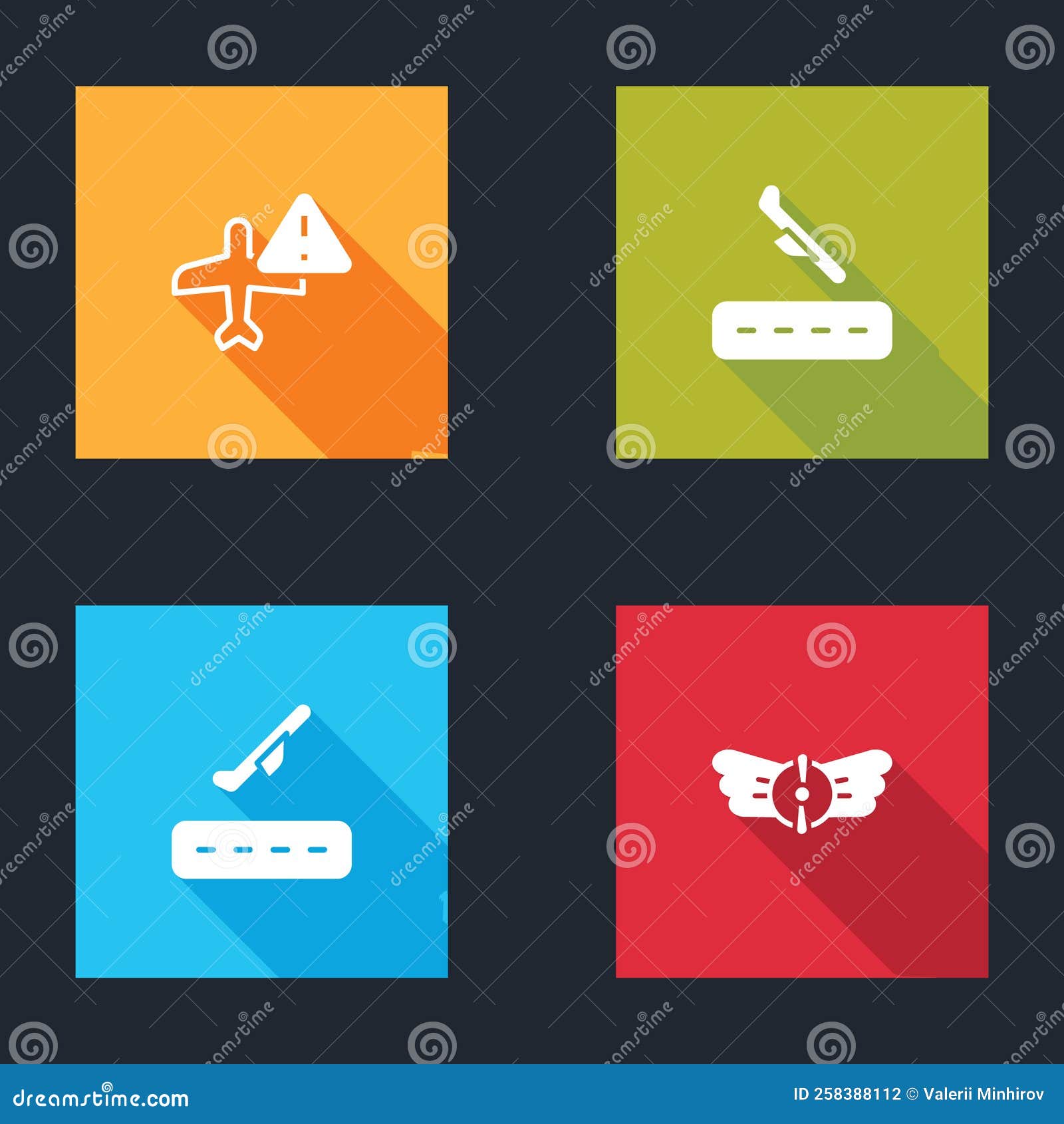 Set Warning Aircraft, Plane Landing, Takeoff and Aviation Emblem Icon ...