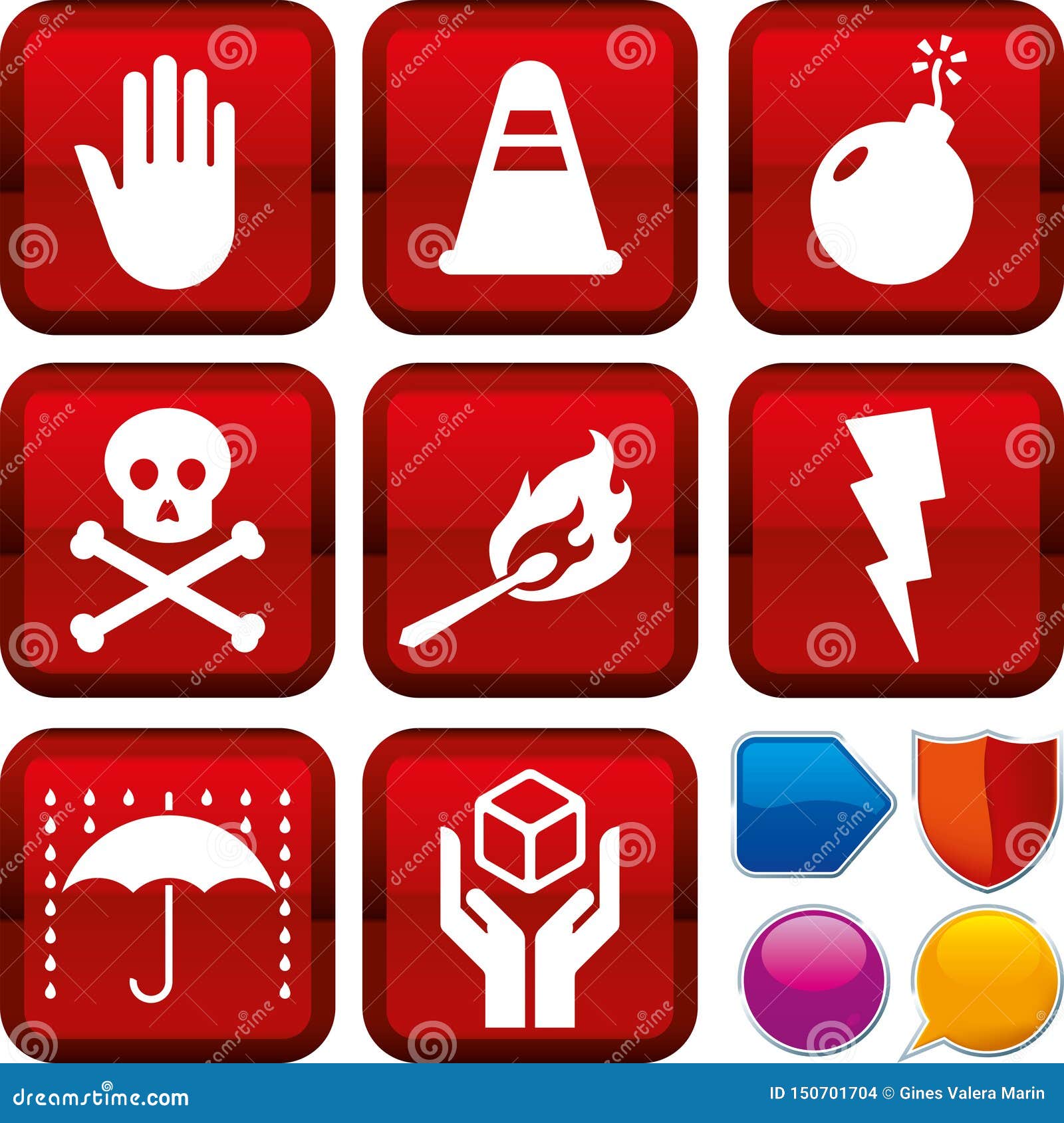 Set of Warning Icons on Square Buttons. Geometric Style Stock Vector ...