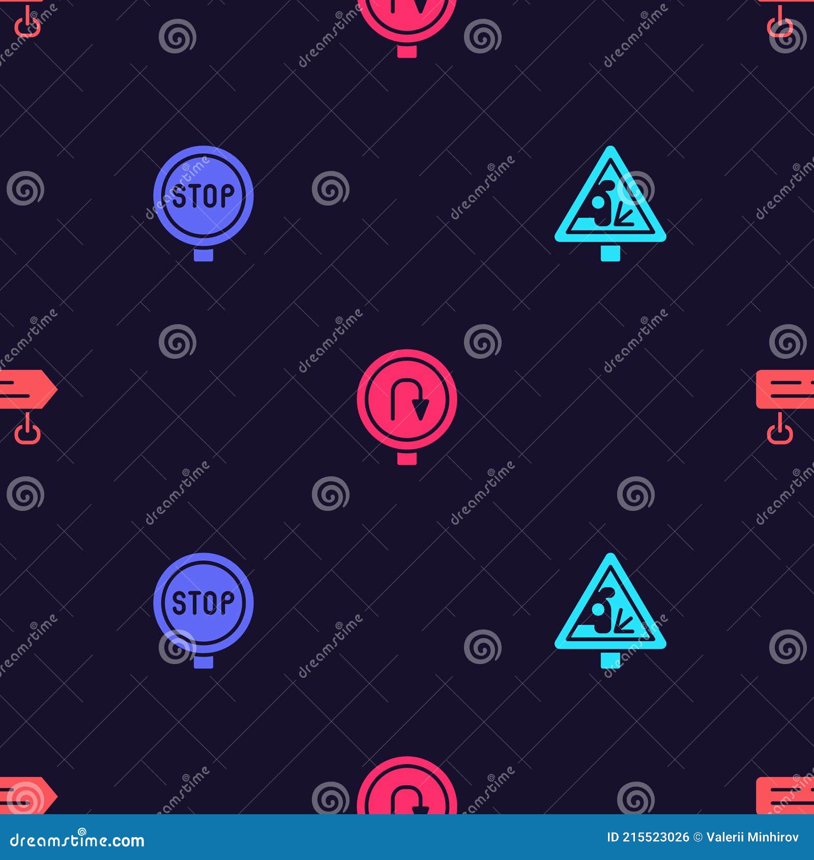 Set Warning Road Sign, Stop, Turn Back and Road Traffic on Seamless ...