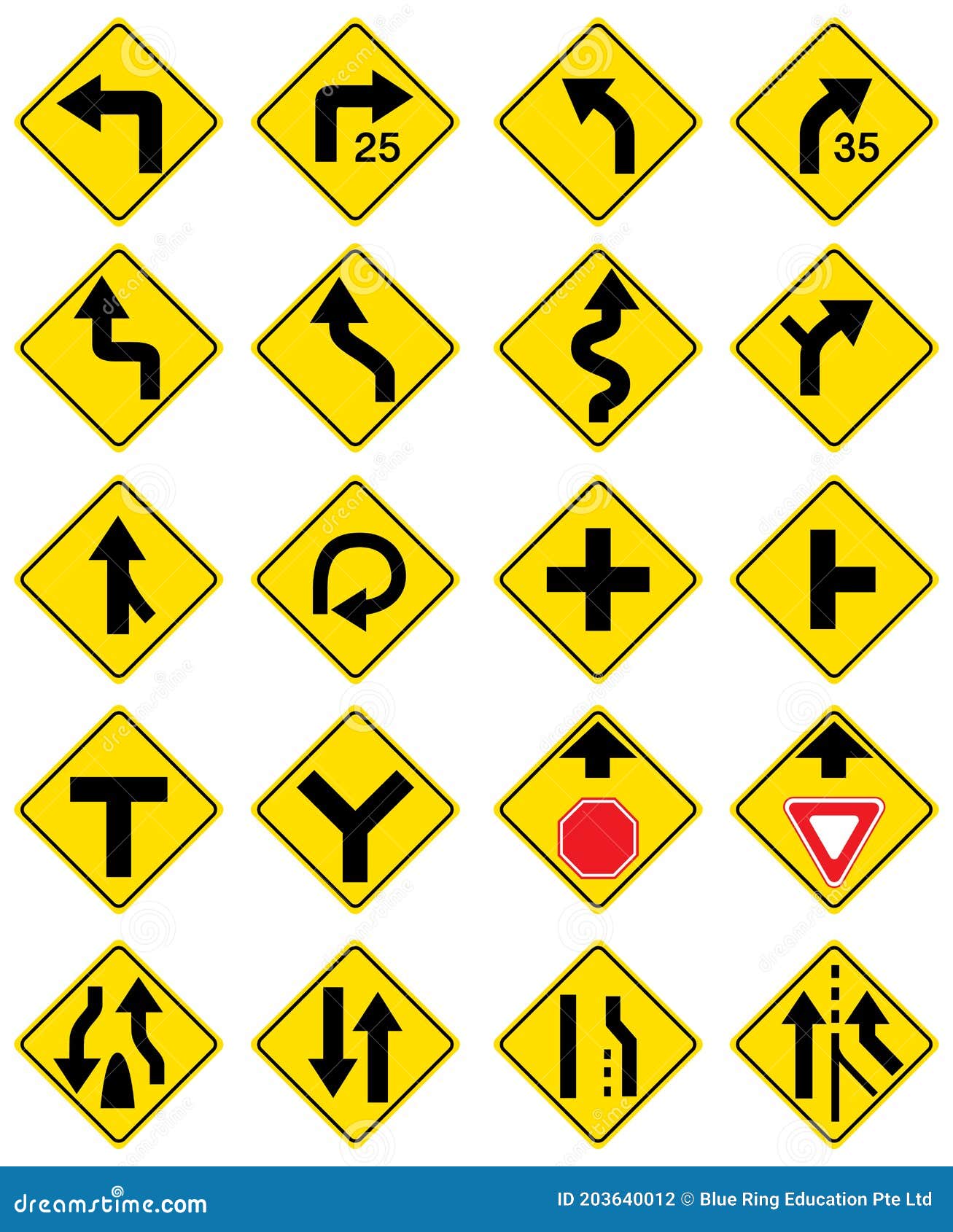 Set of Warning Road Signs on White Background Stock Vector ...