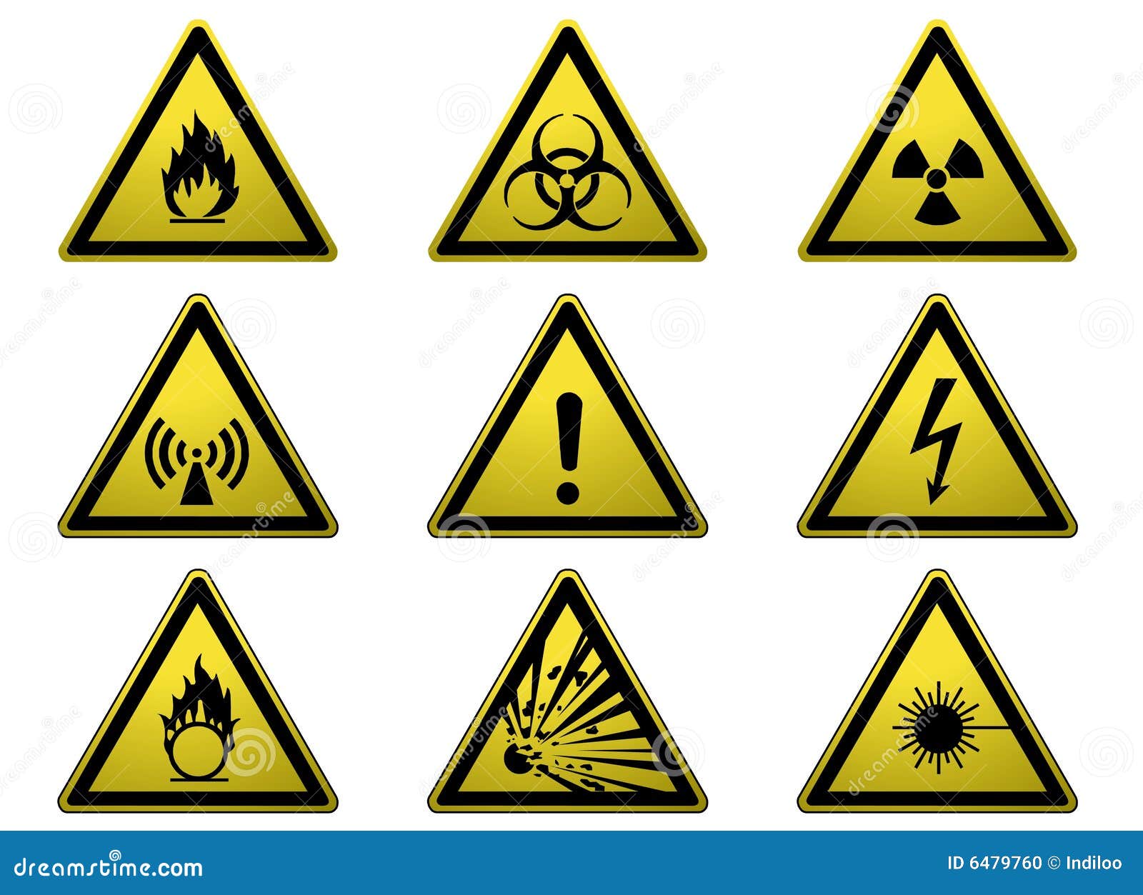 Set Of Warning Signs. Yellow Triangles As Hazard Symbols. Cartoon ...