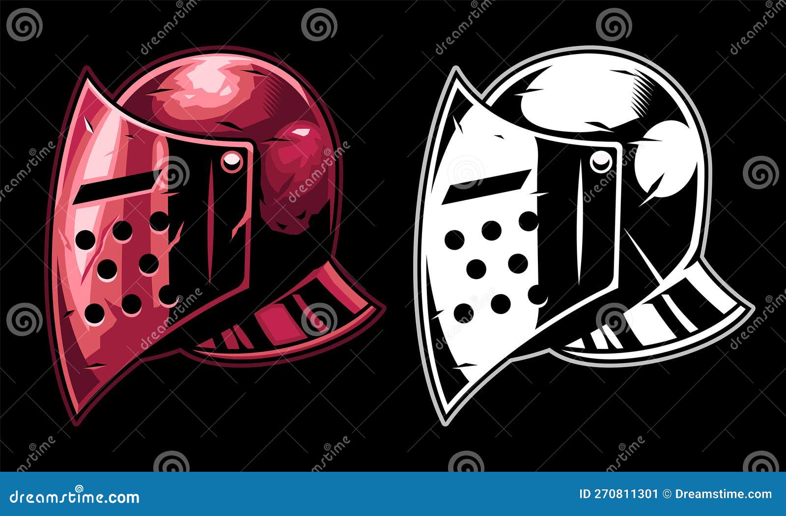 Set of Warrior Medieval Knight Helmet Stock Vector - Illustration of ...