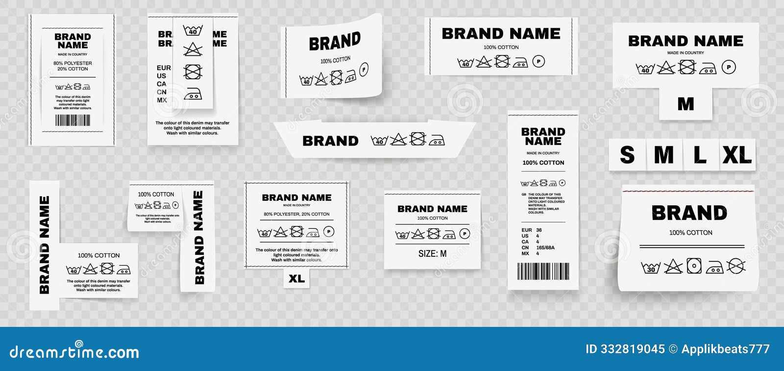 Set of Wash Label Template with Shadow. Laundry Clothing Wash Label ...