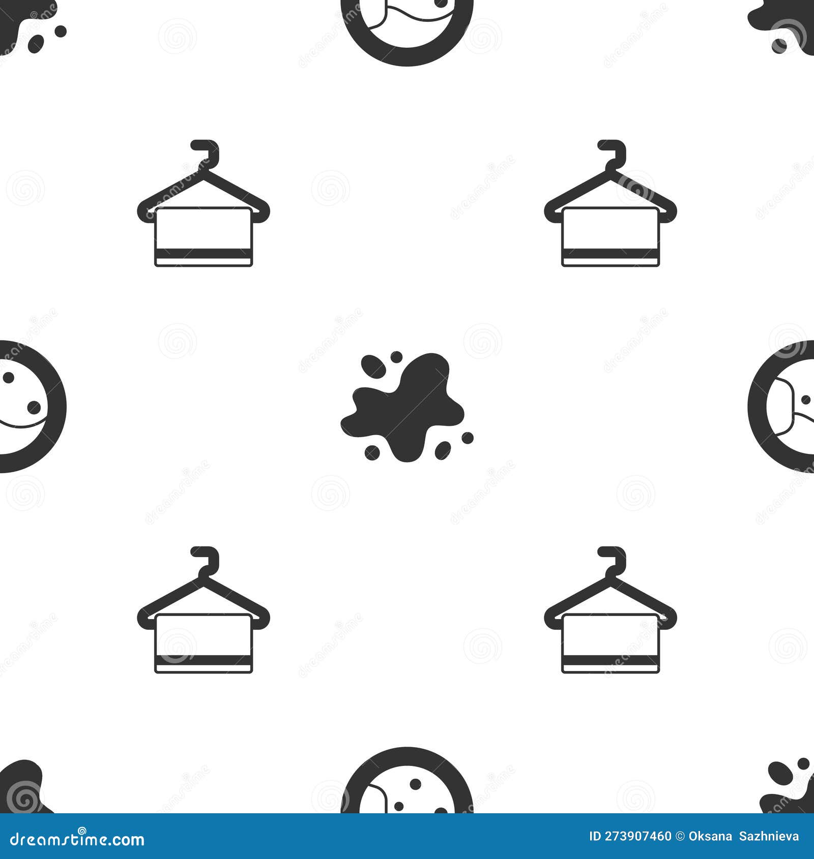 Set Washer, Water Spill and Towel on Hanger on Seamless Pattern. Vector ...